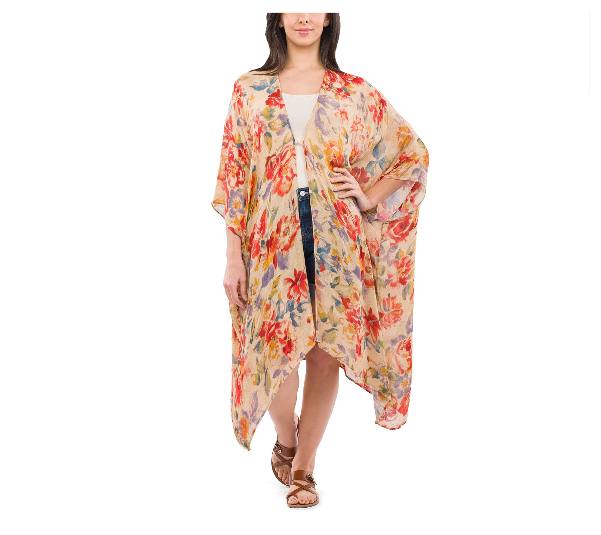 Patricia Nash Long Ruana Beach Cover-Up in Aegan Bloom - QVC.com