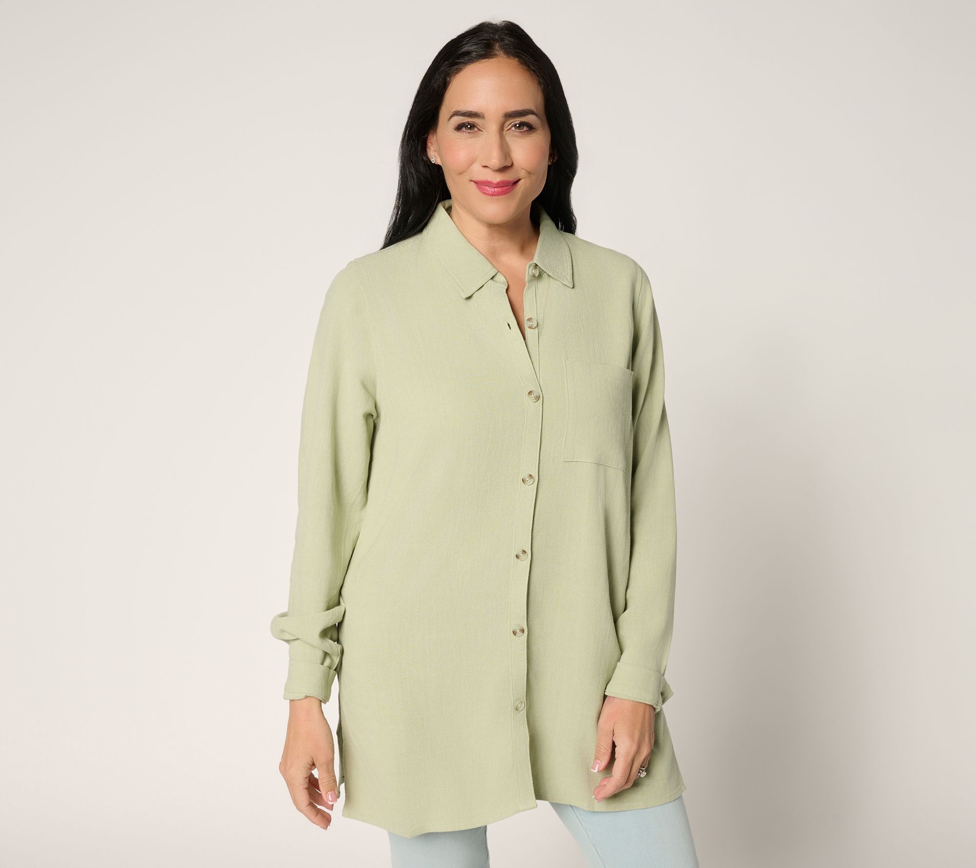 "As Is" Belle by Kim Gravel Reg Riviera Linen Button Up Big Shirt - QVC.com