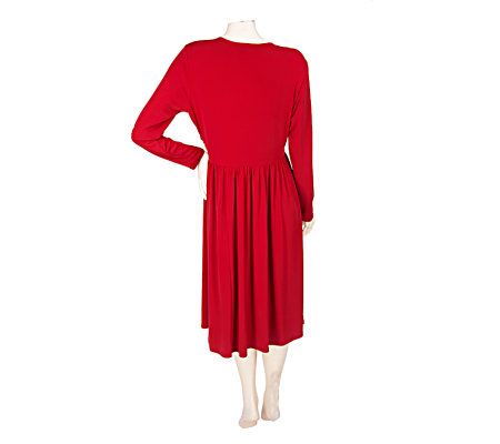 Susan Graver Liquid Knit Cross Over Neck Dress with Ruched Waist - QVC.com