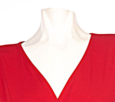 Susan Graver Liquid Knit Cross Over Neck Dress with Ruched Waist - QVC.com