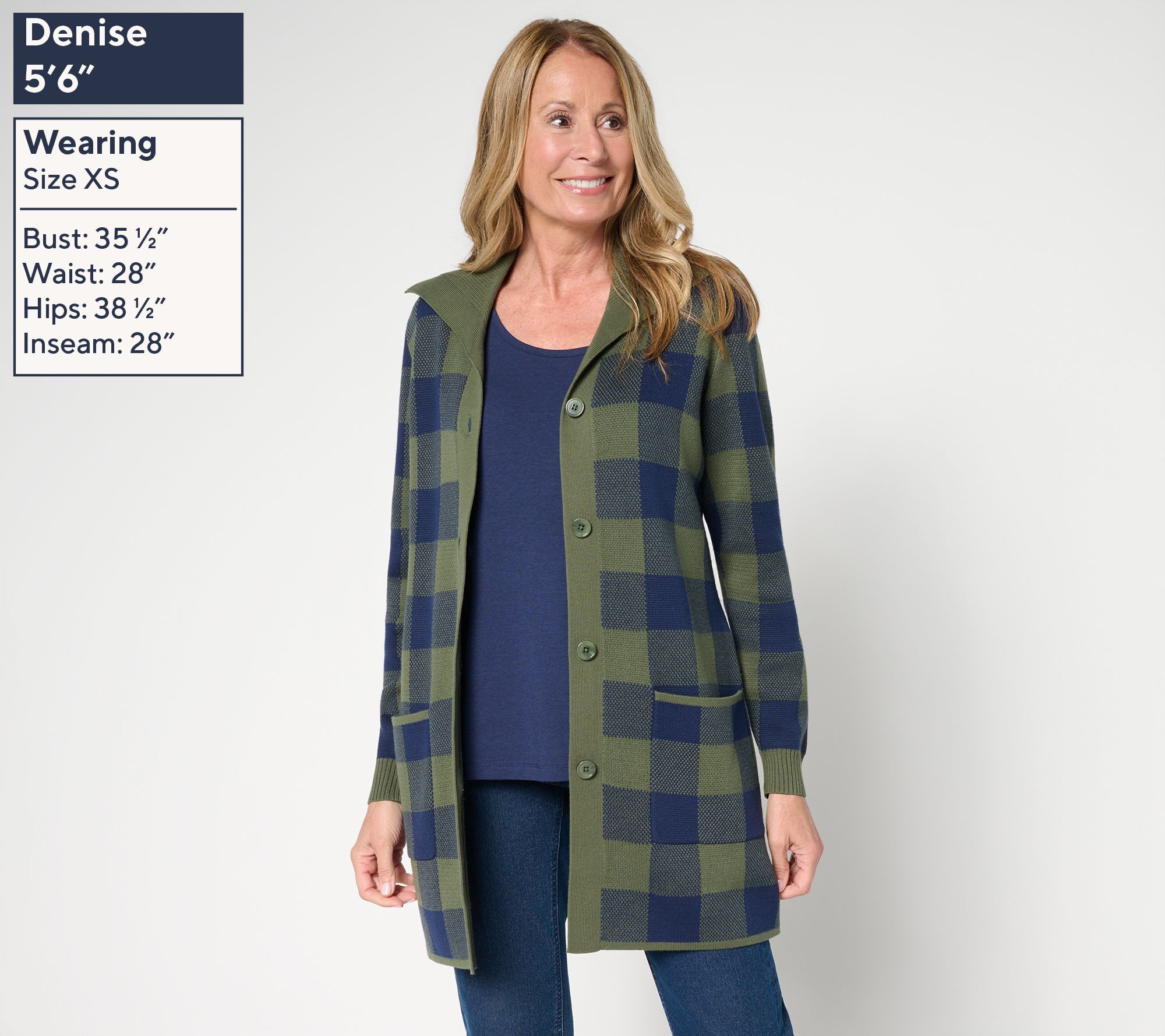 Denim & Co. Plaid or Solid Button Front Sweater Tunic Cardigan - QVC.com