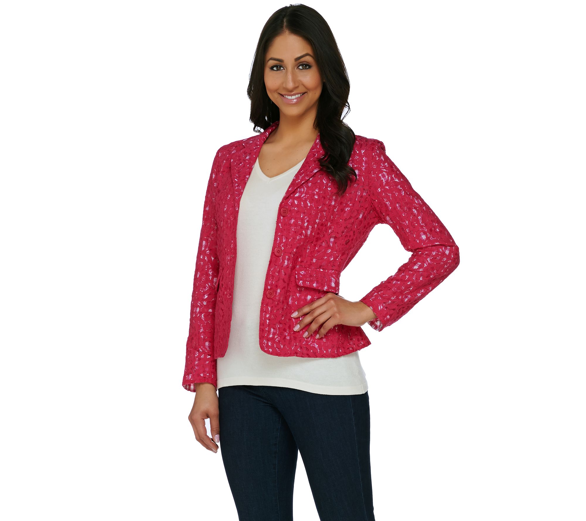 Kelly by Clinton Kelly Lace Jacket with Gingham Lining - QVC.com