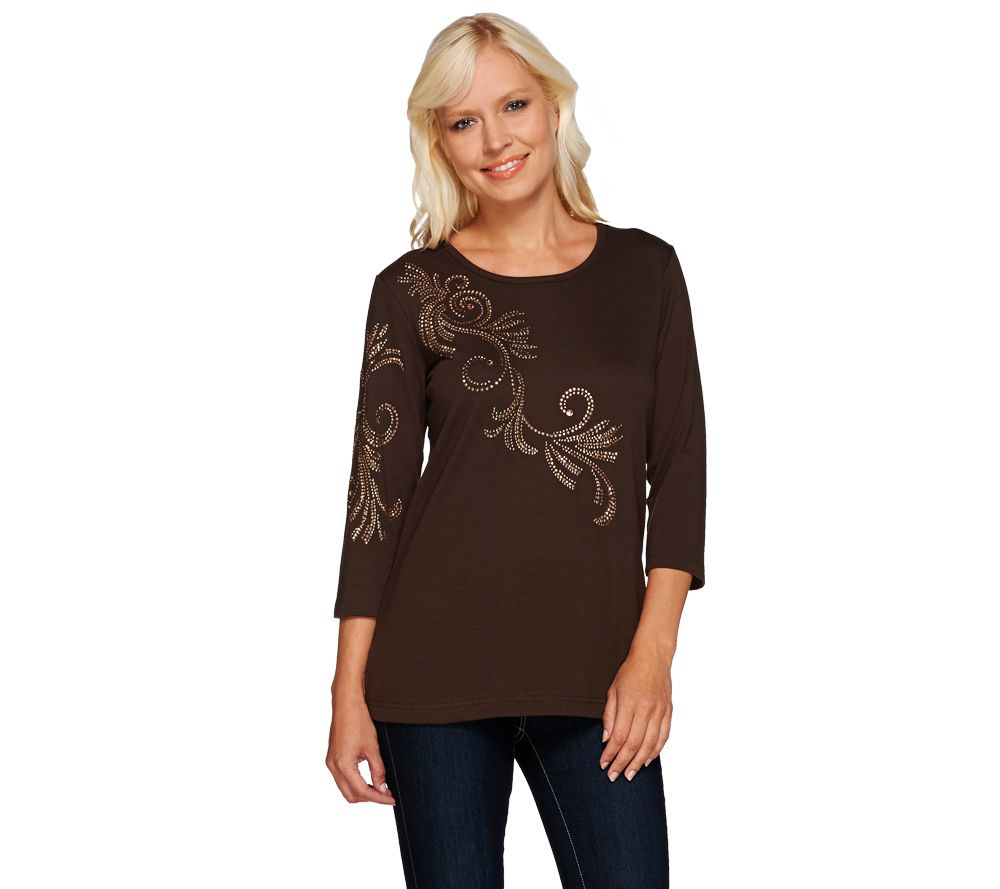 "As Is" Quacker Factory Copper Crush Metallic Stud 3/4 Sleeve T-Shirt ...