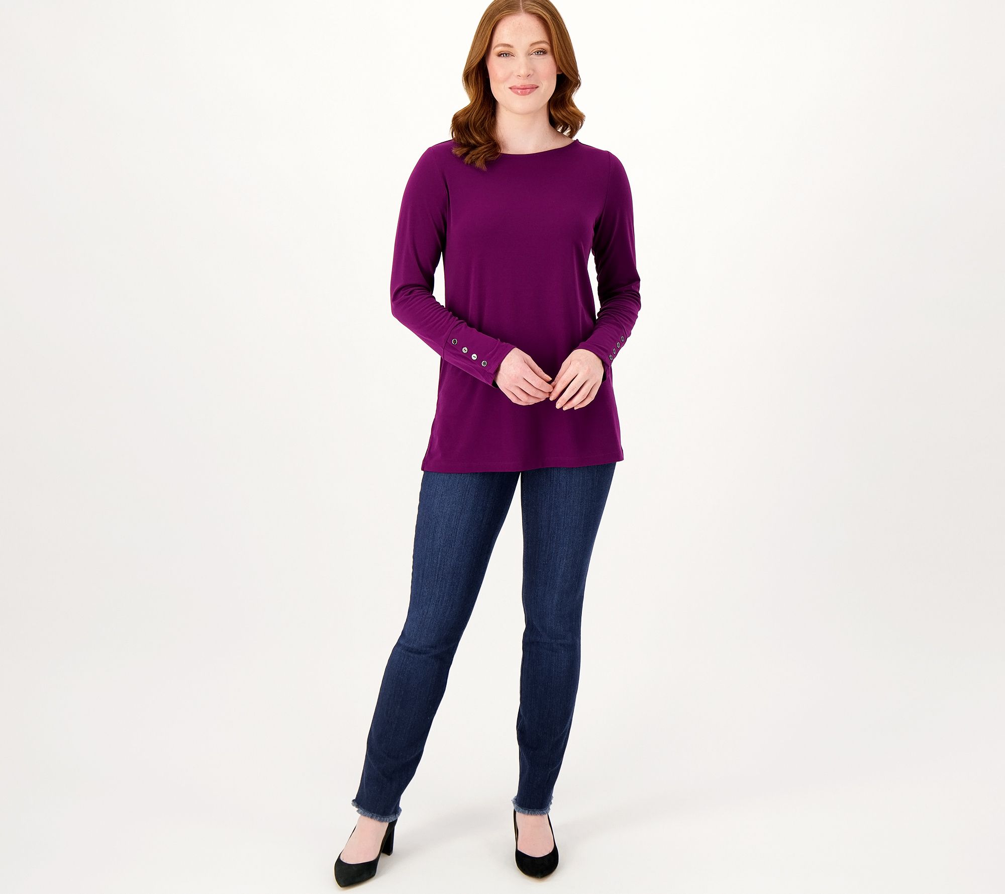 Susan Graver Every Day Liquid Knit Tunic W Button Detail