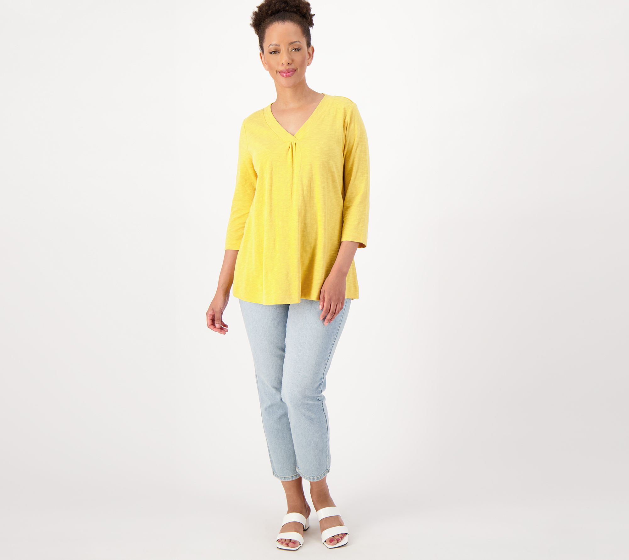 "As Is" Denim & Co. Naturals Crossover V-Neck 3/4 Sleeve Top - QVC.com