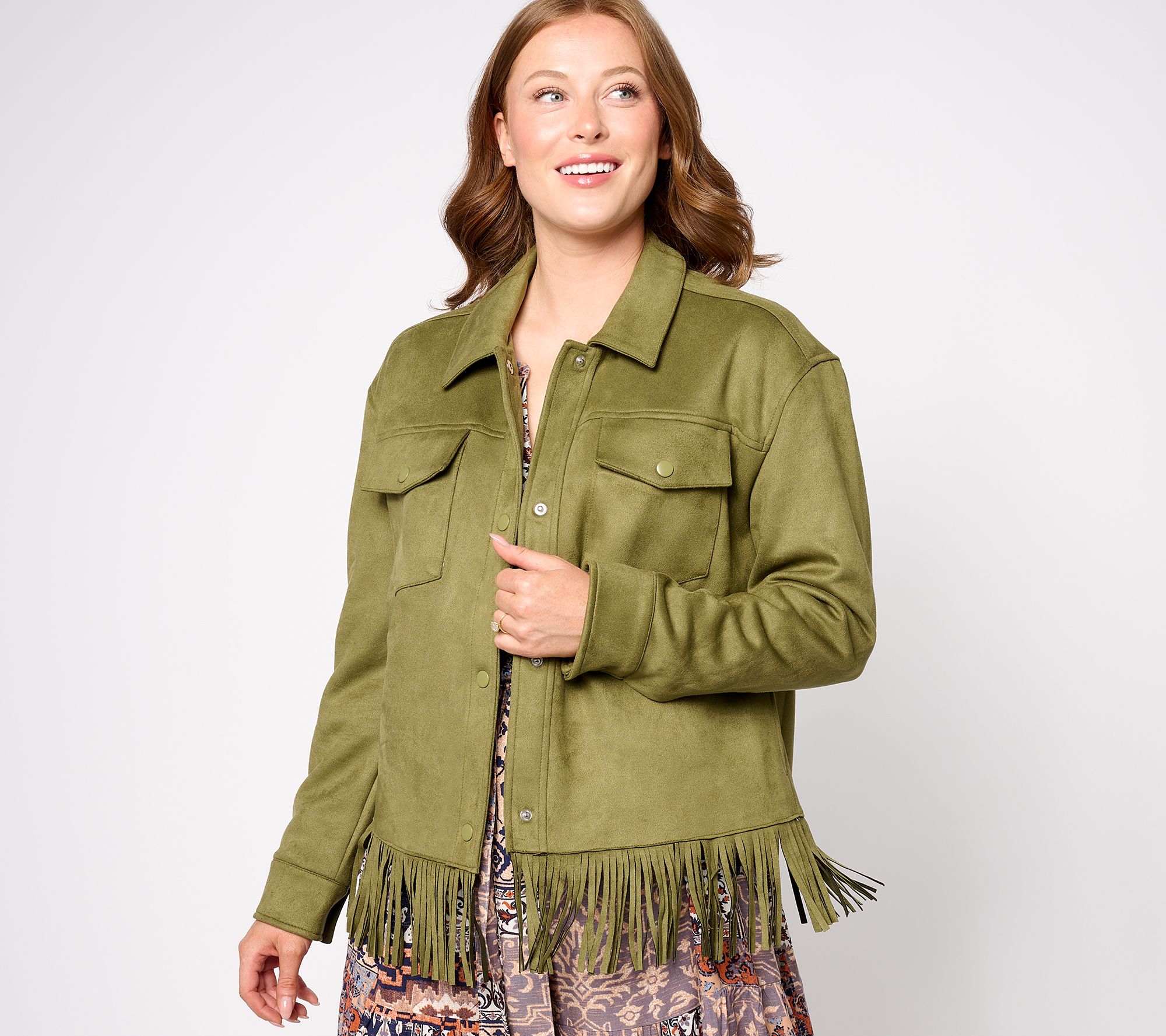"As Is" Canyon Retreat Faux Suede Jacket w/ Fringe - QVC.com