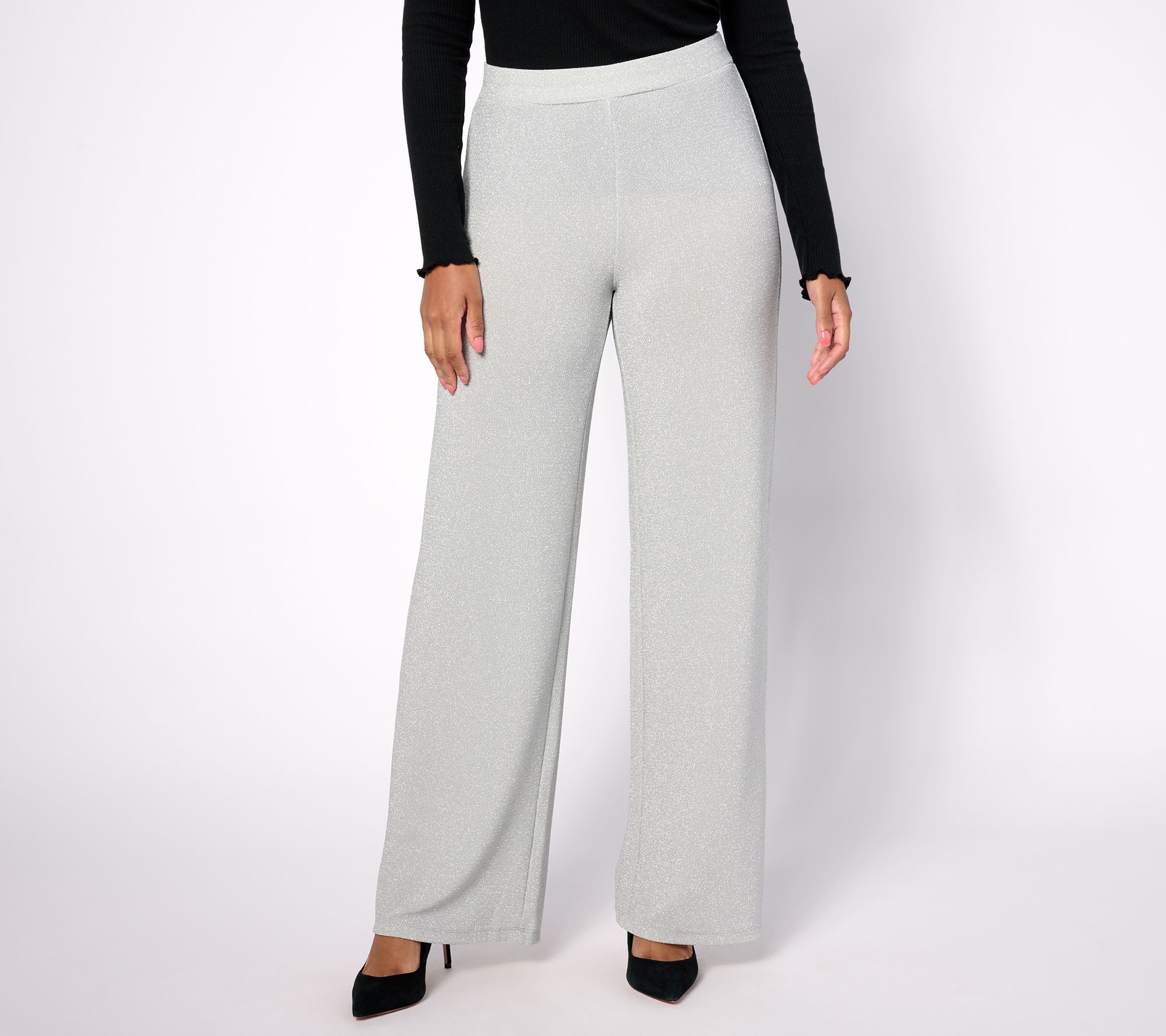"As Is" Susan Graver Occasion Regular Metallic Knit Wide Leg Pants ...