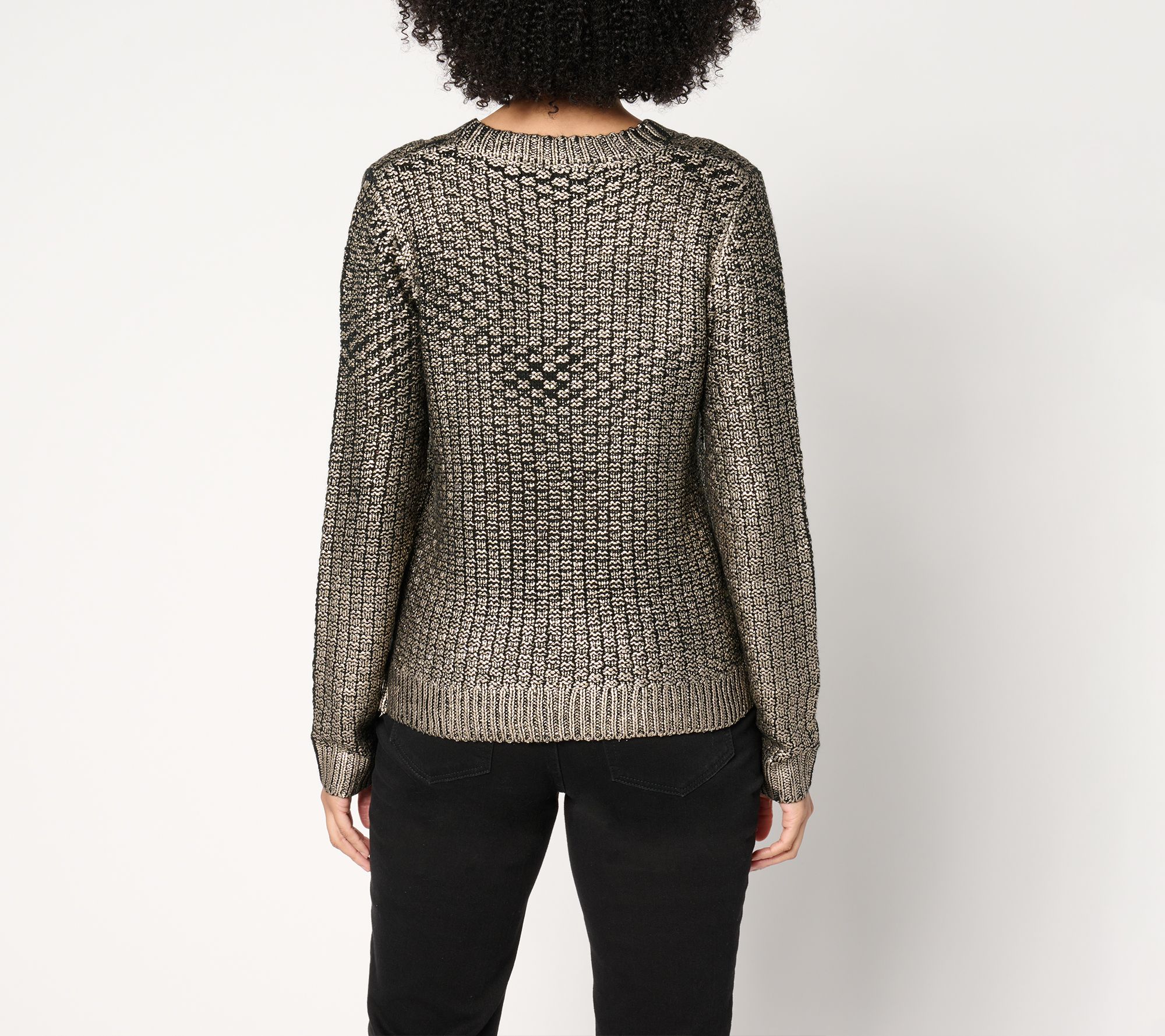 Attitudes by Renee Metallic Cable Sweater - QVC.com