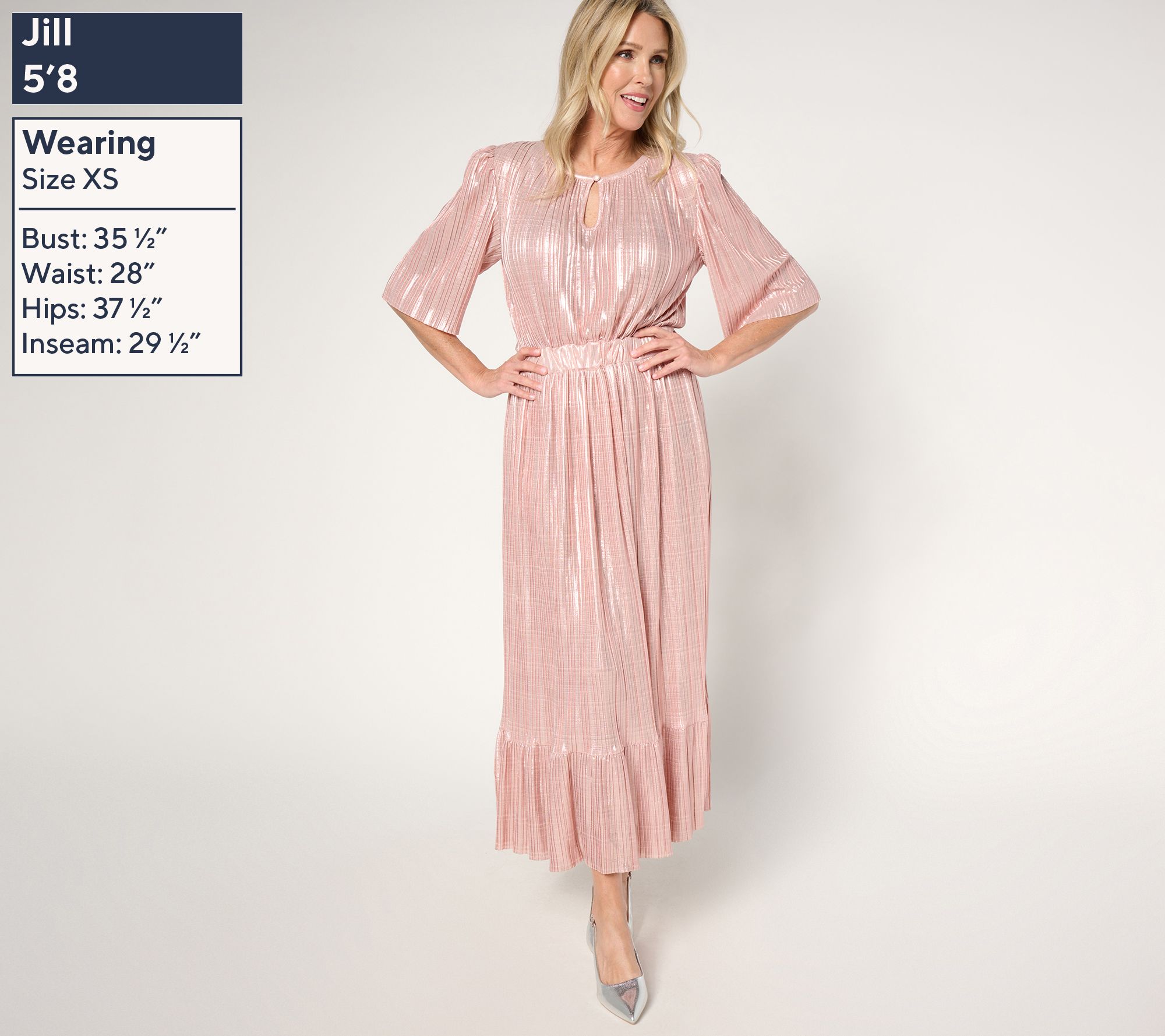 "As Is" by Stacy London Petite Metallic Plisse Pleated Midi Dress - QVC.com