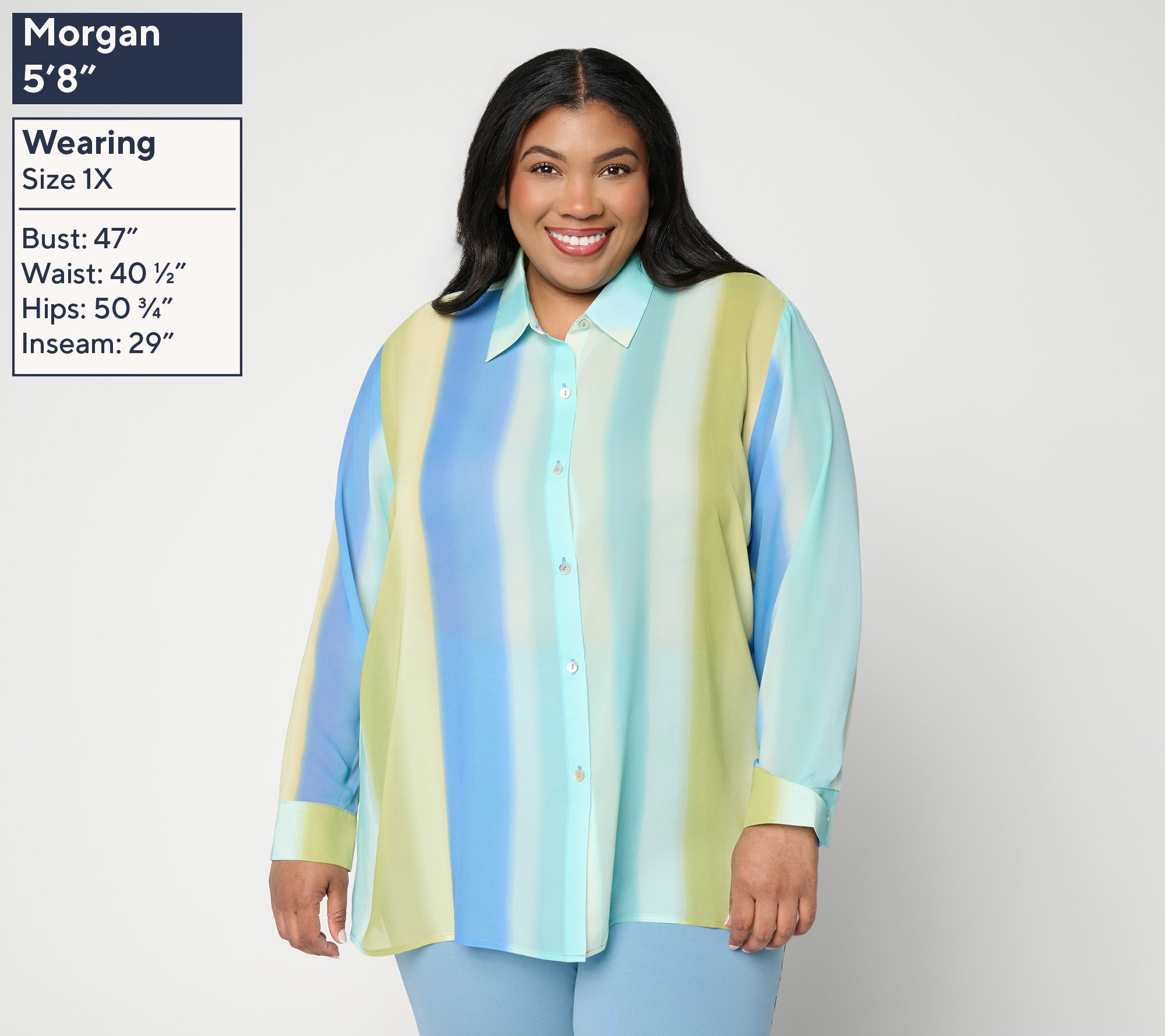 Susan Graver Regular Printed Chiffon Long Sleeve Button Front Tunic ...