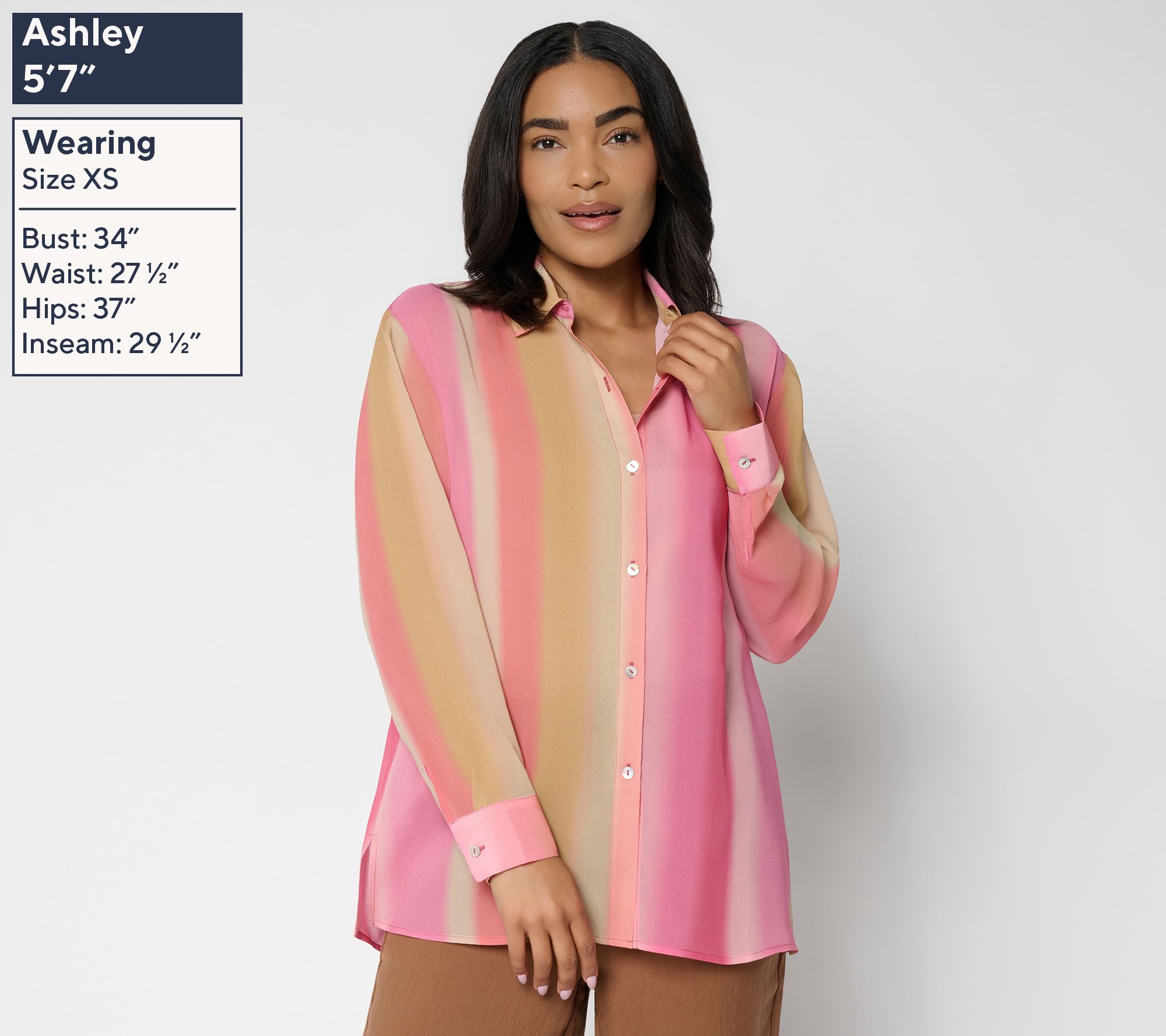 Susan Graver Regular Printed Chiffon Long Sleeve Button Front Tunic ...