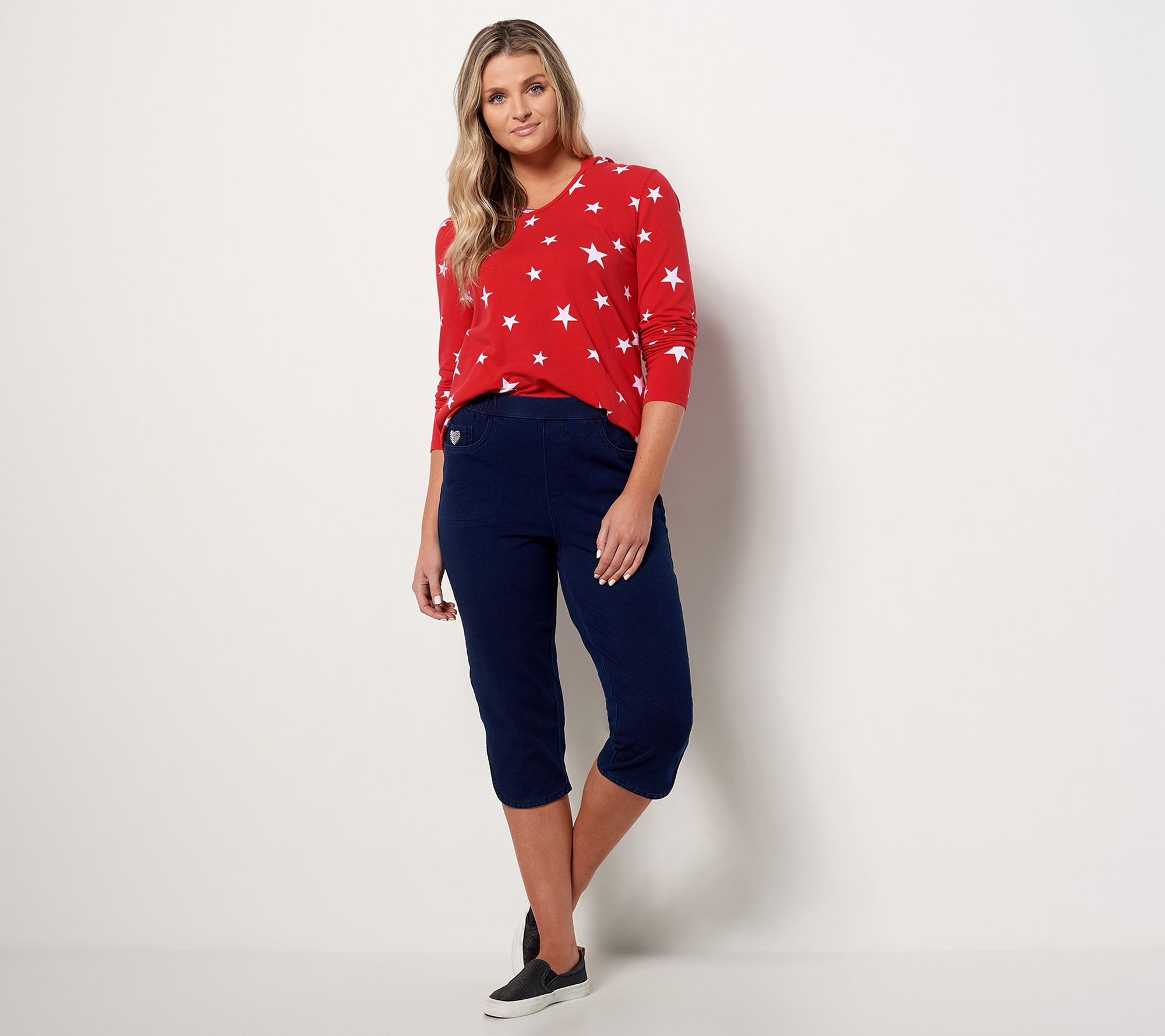 "As Is" Quacker Factory DreamJeannes Capri w/ Curved Hem & Inset - QVC.com