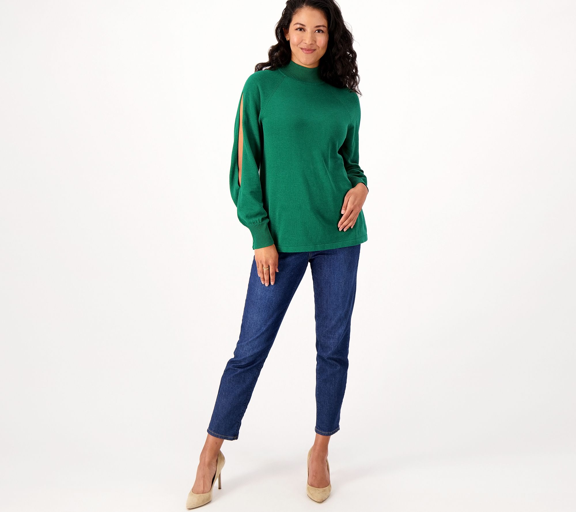 "As Is" Isaac Mizrahi Live Split Sleeve Pullover Mock Neck Sweater ...
