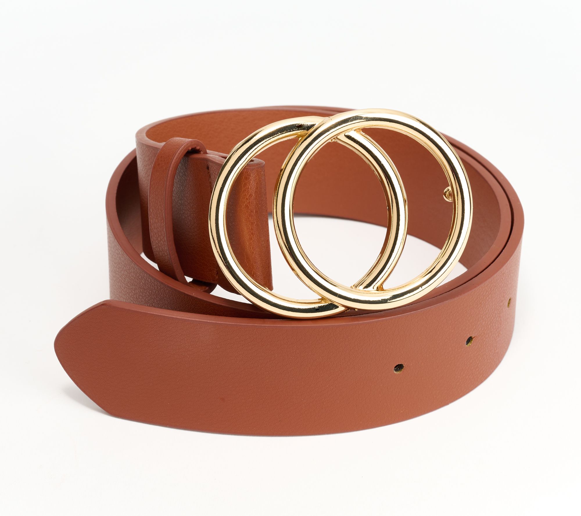 "As Is" Susan Graver Faux Leather Double Ring Closure Belt - QVC.com