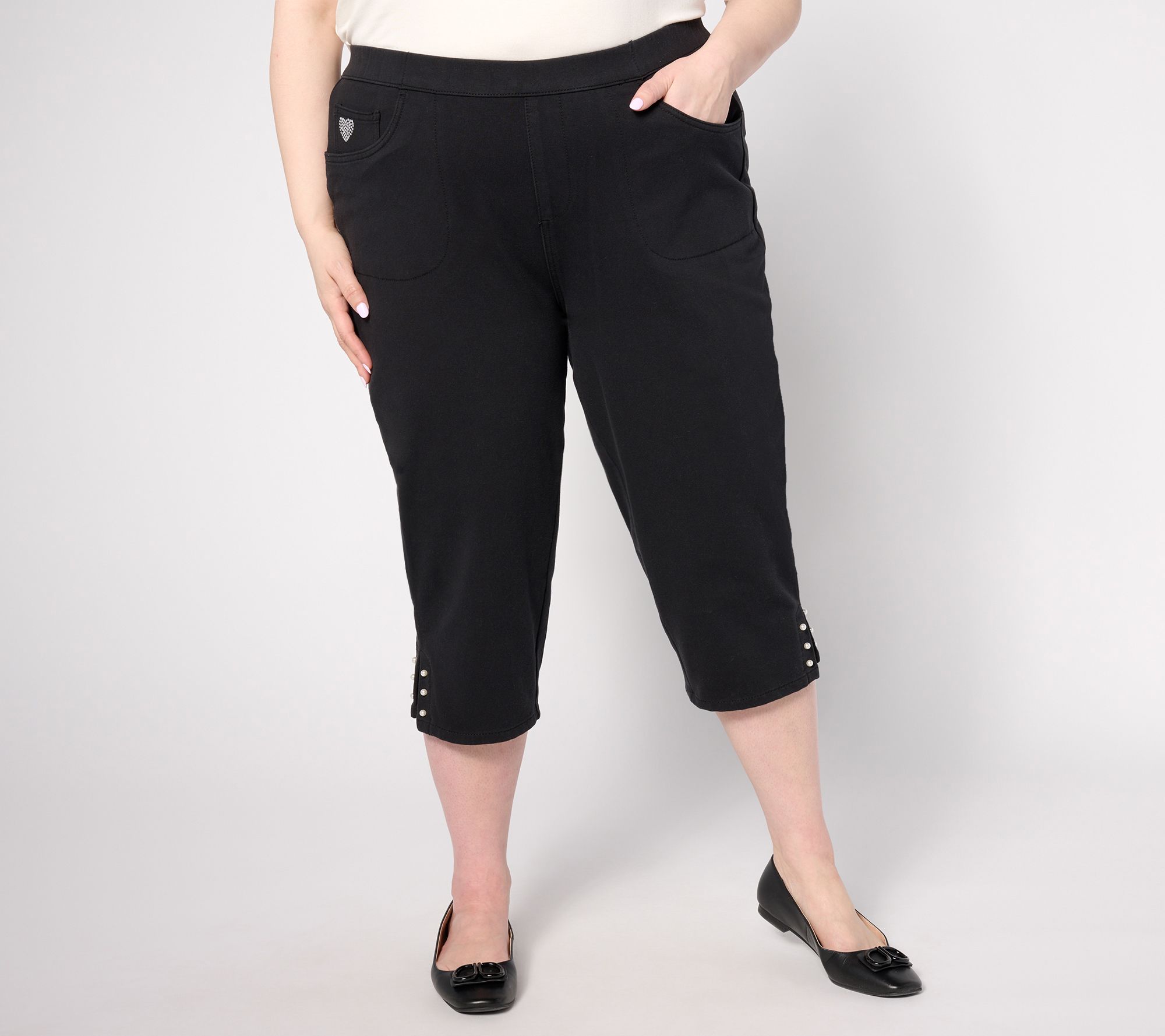 "As Is" Quacker Factory DreamJeannes Tall Faux Pearl Capri Pants - QVC.com