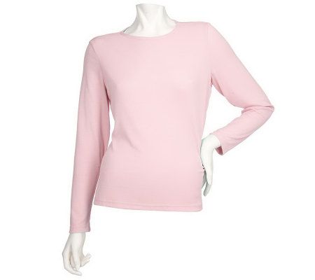 Dialogue Stretch Pebble Crepe Long Sleeve Jewel Neck Top - QVC.com