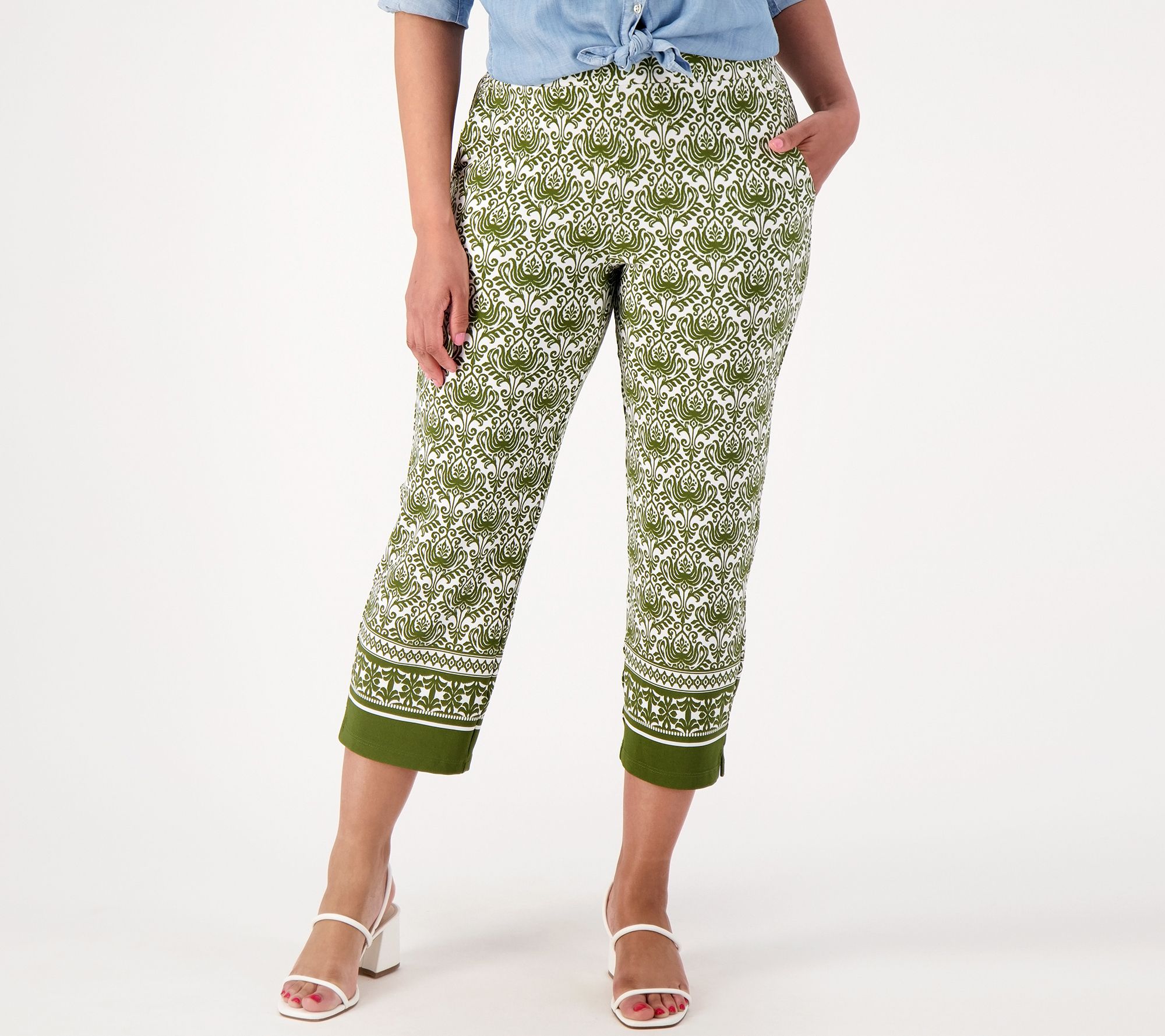 Susan Graver Passport Printed Liquid Knit Ava Slim Crop Pants