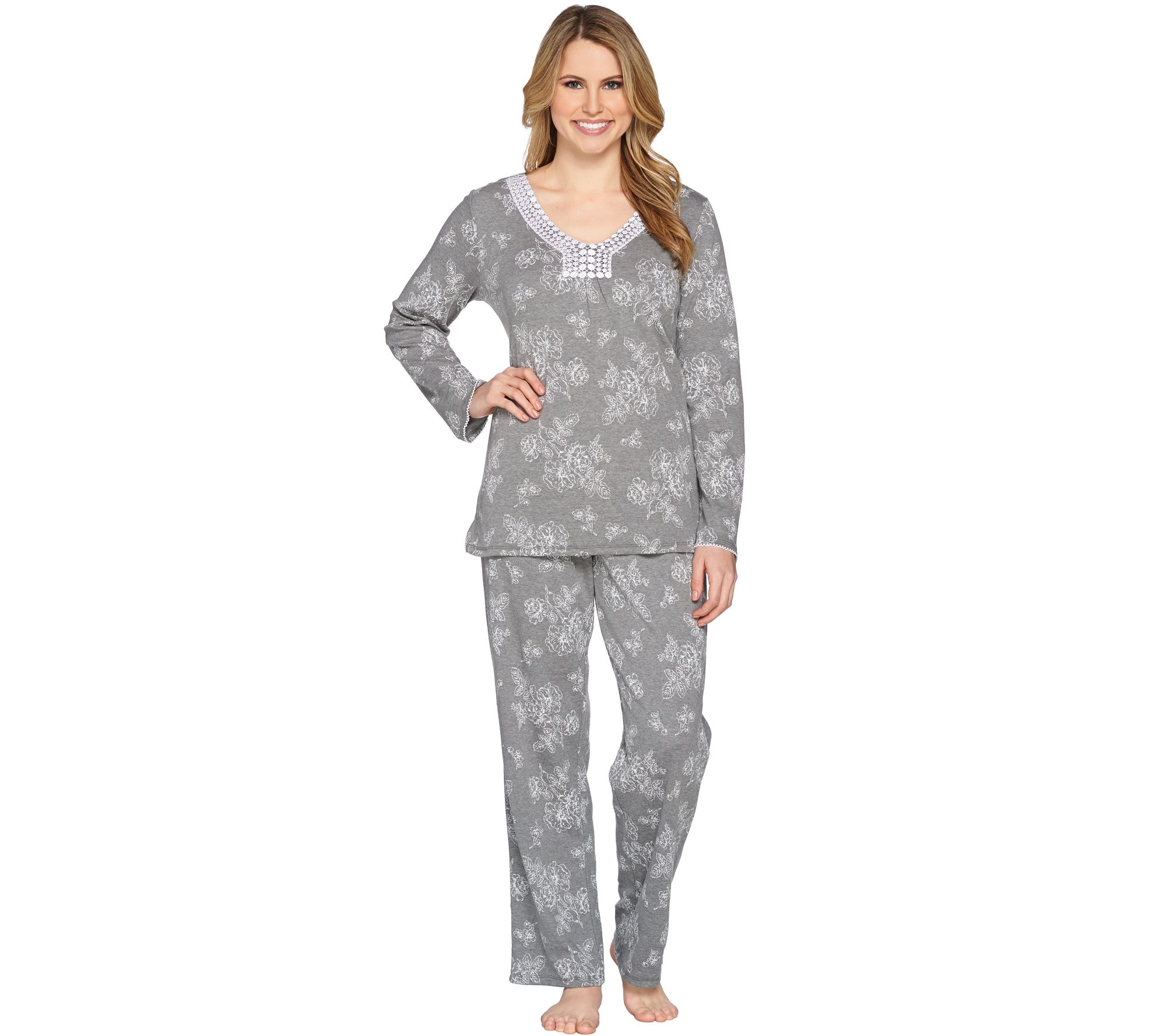 "As Is" Carole Hochman Delicate Floral Interlock 3 Pc Pajama Set - QVC.com