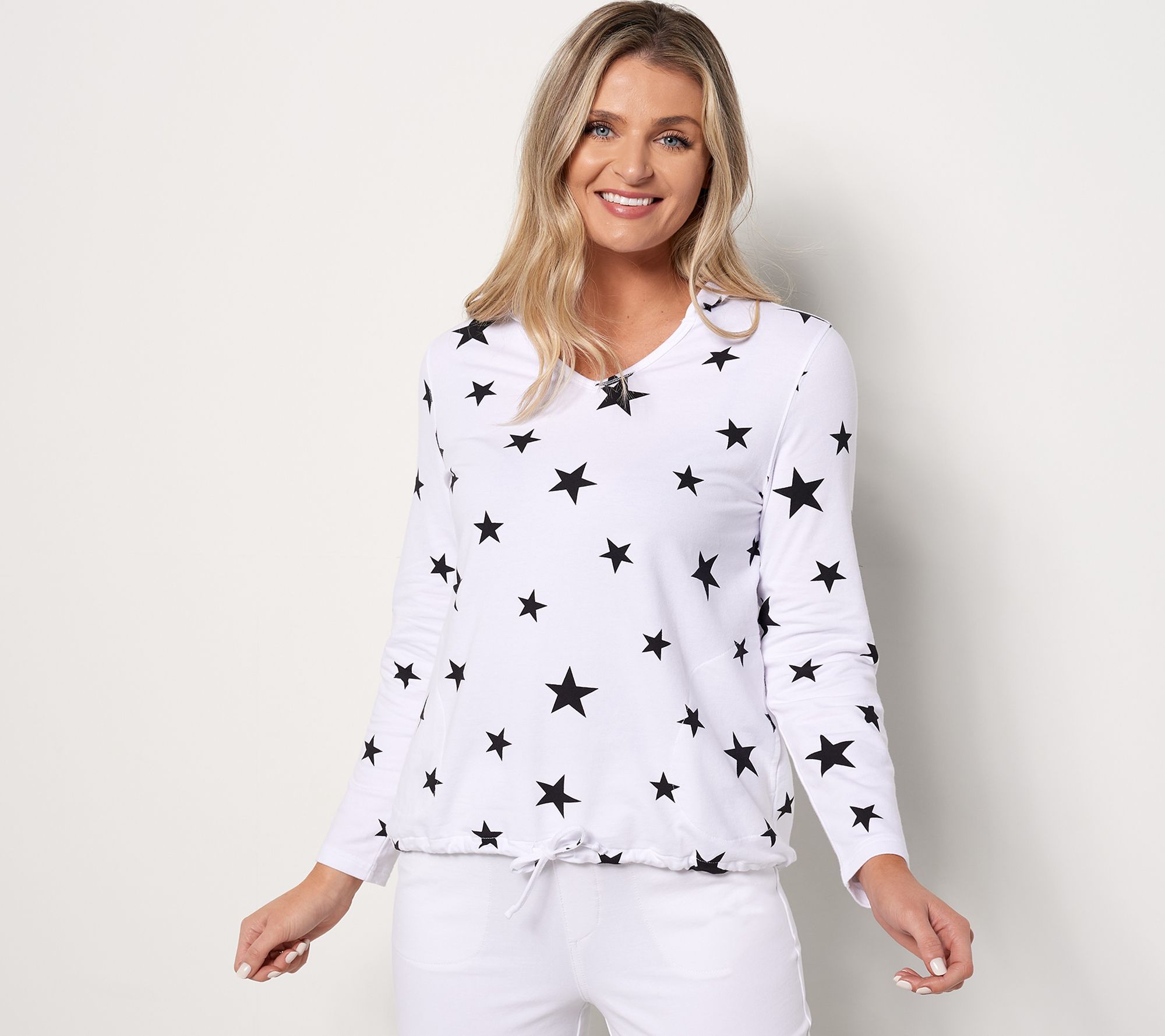 "As Is" Quacker Factory French Terry Star Bright Hoodie - QVC.com
