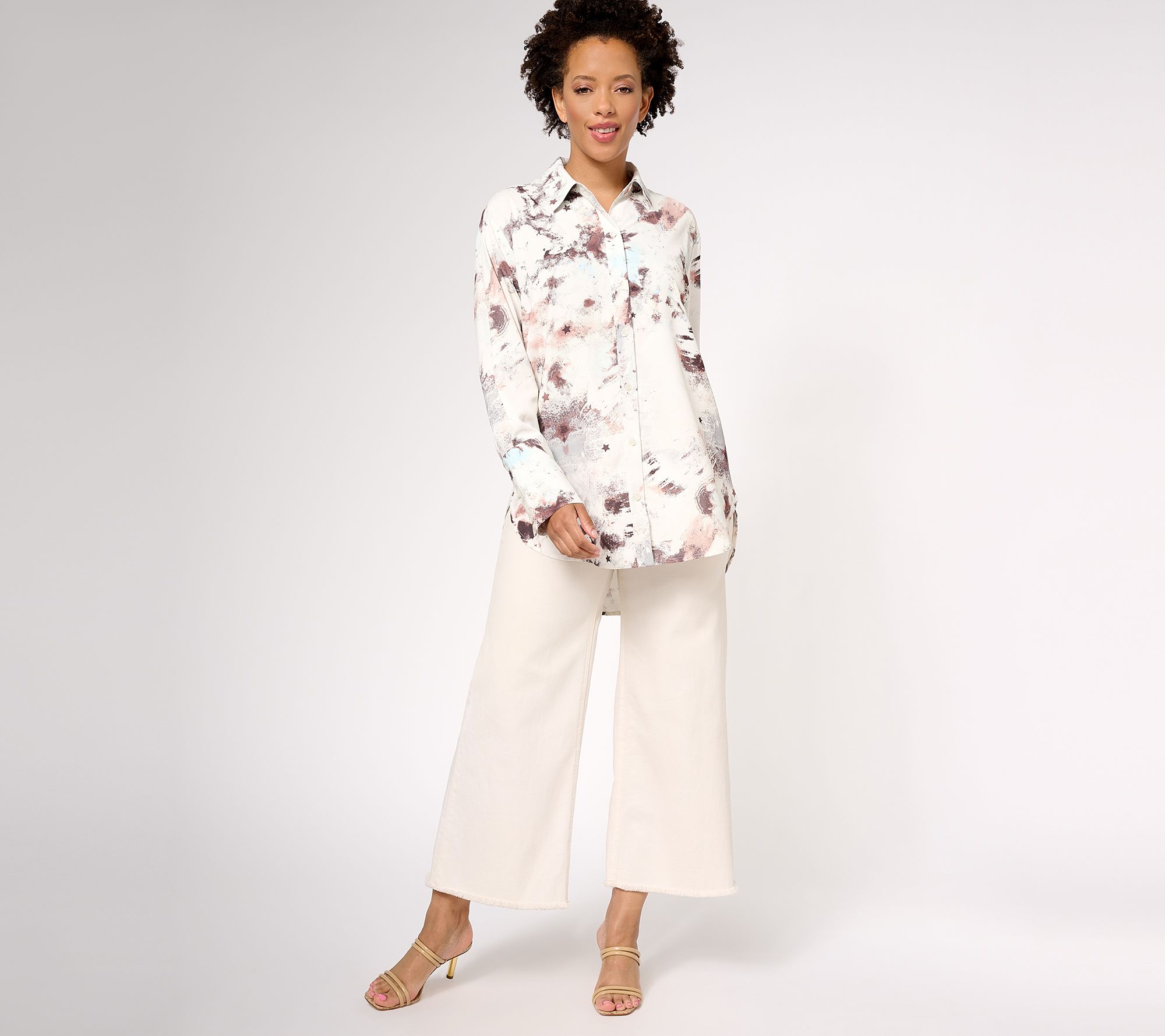 Peace Love World Button-Front Drama Blouse - QVC.com