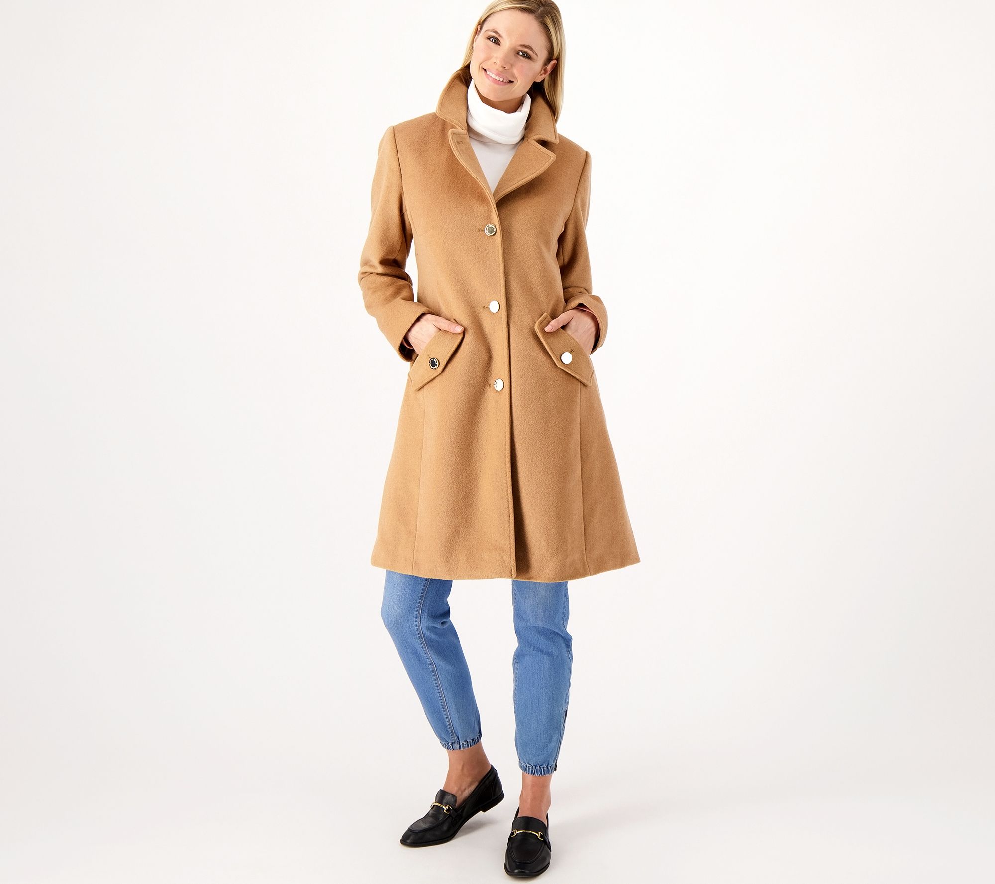 As Is Dennis Basso Button Front Wool Coat With Side Slits