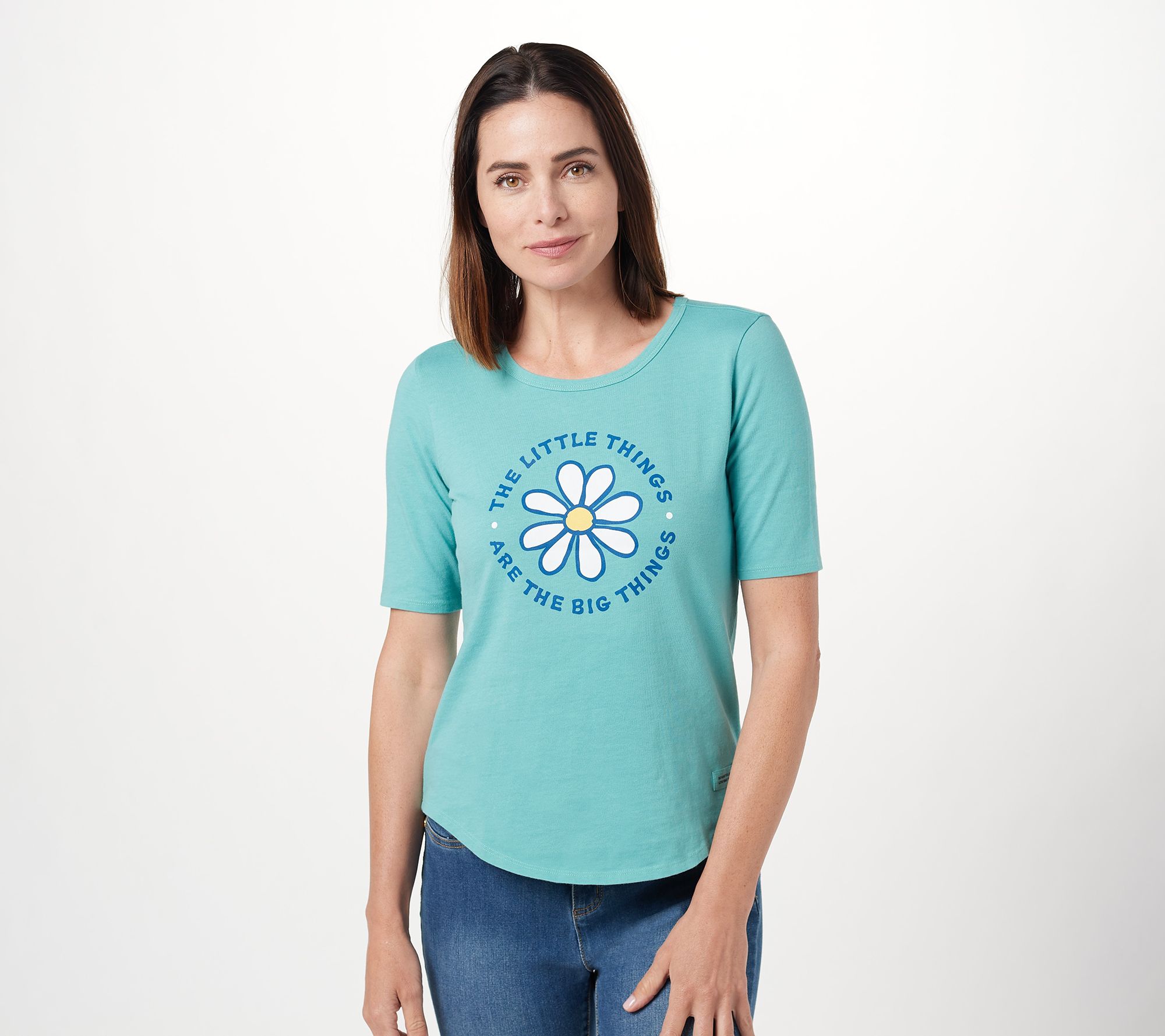 "As Is" Life is Good Positive Vibes Elbow Sleeve Crusher Tee - QVC.com