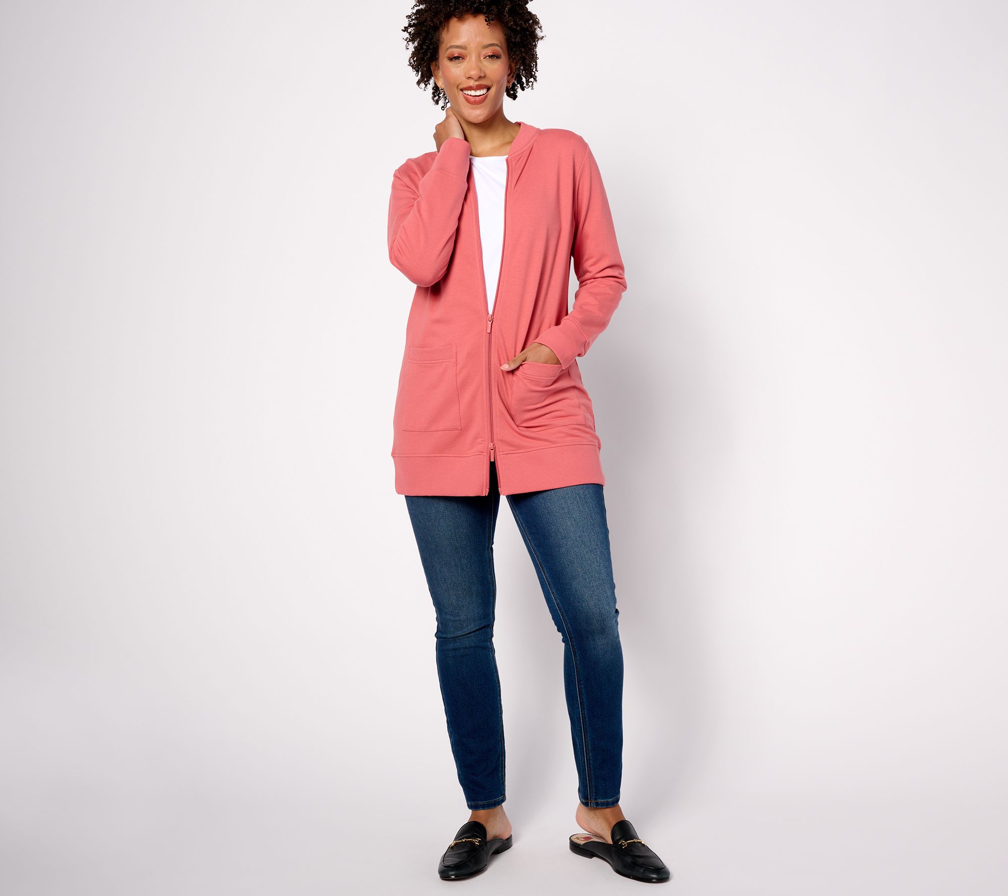 "As Is" Denim & Co. Active Regular French Terry Tunic Jacket - QVC.com