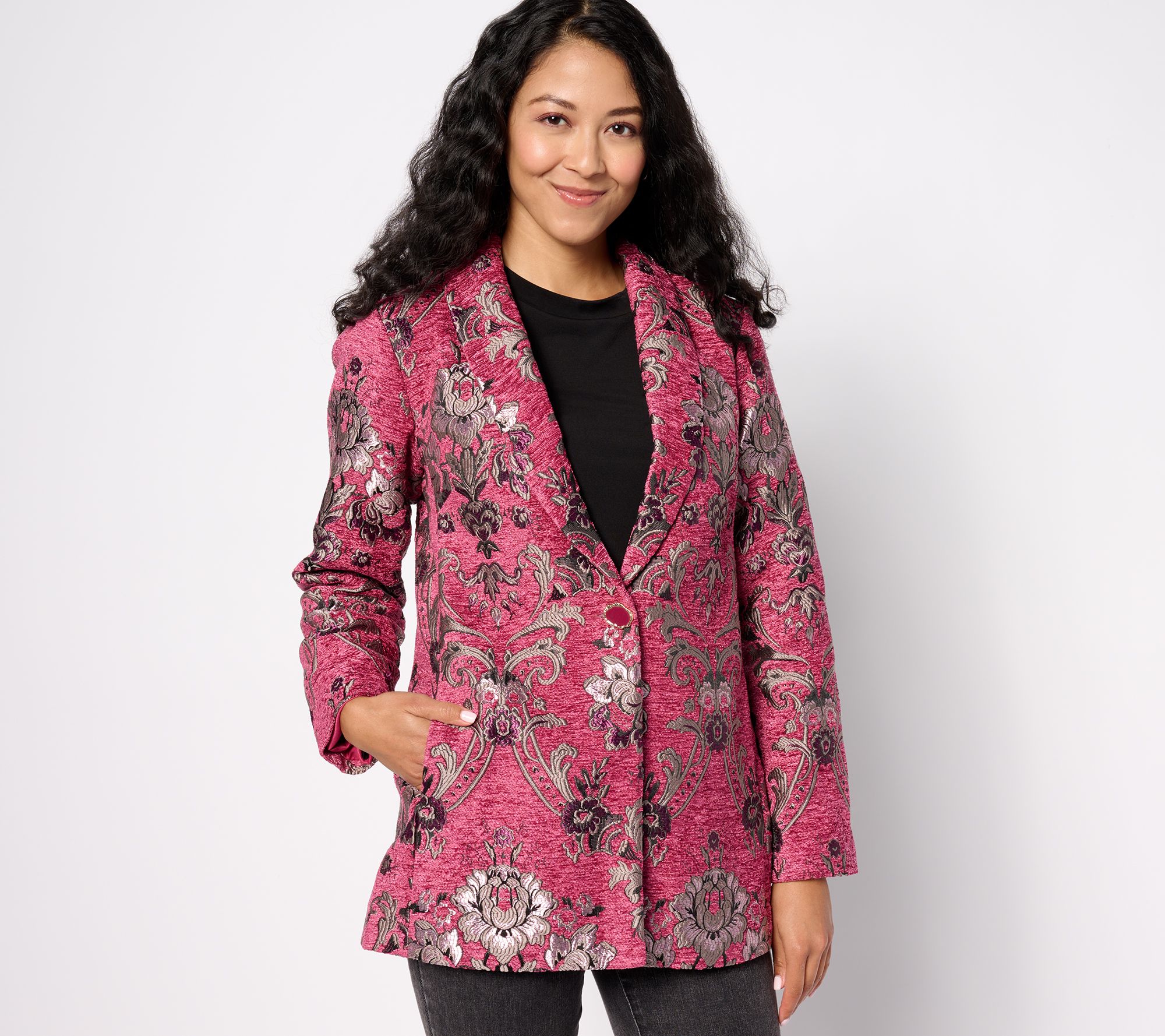 "As Is" GRAVER Susan Graver Petite Jacquard Tapestry Notch Collar Jacket - QVC.com