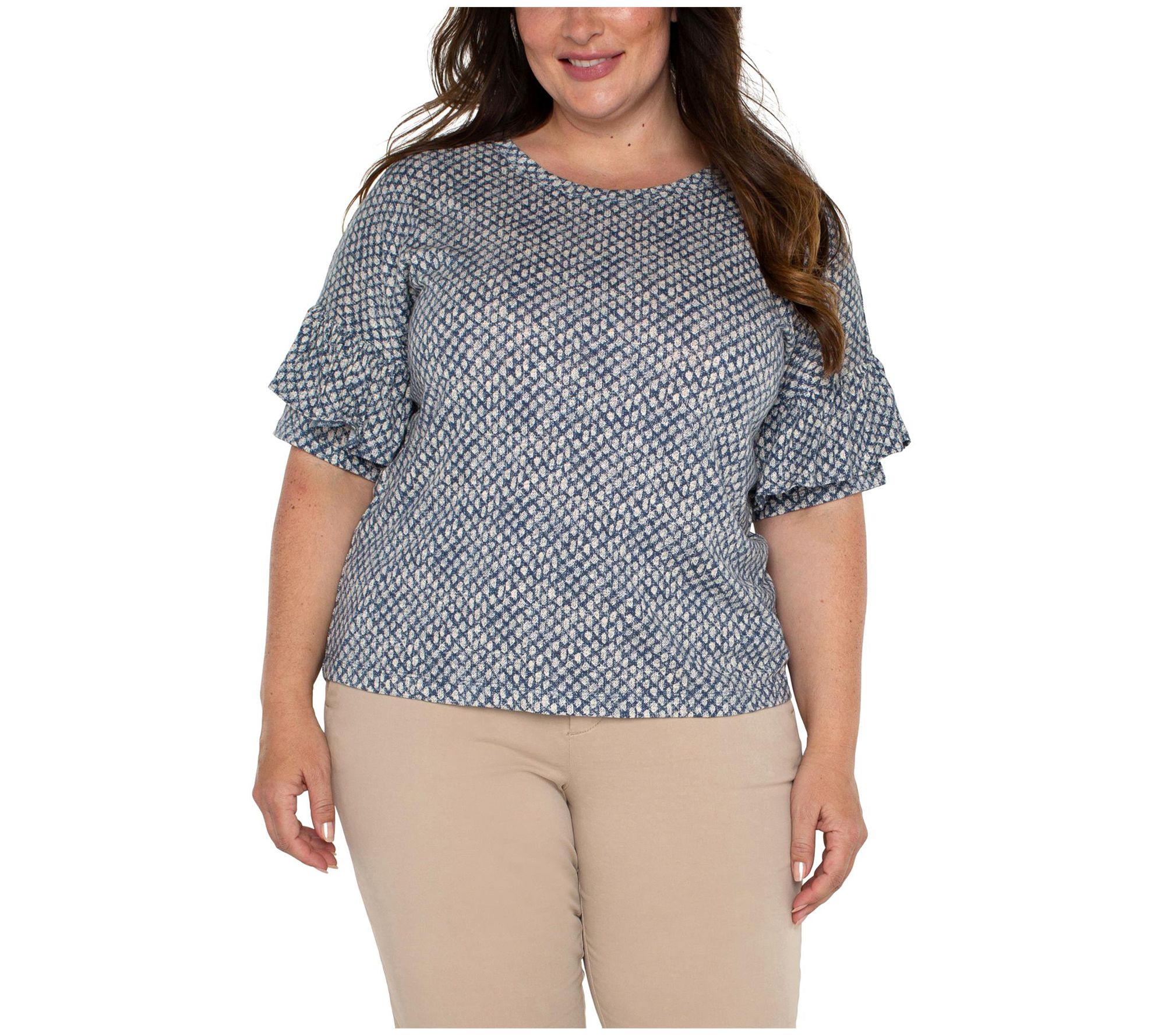 Liverpool Los Angeles Drop Shoulder Ruffle KnitTop - QVC.com