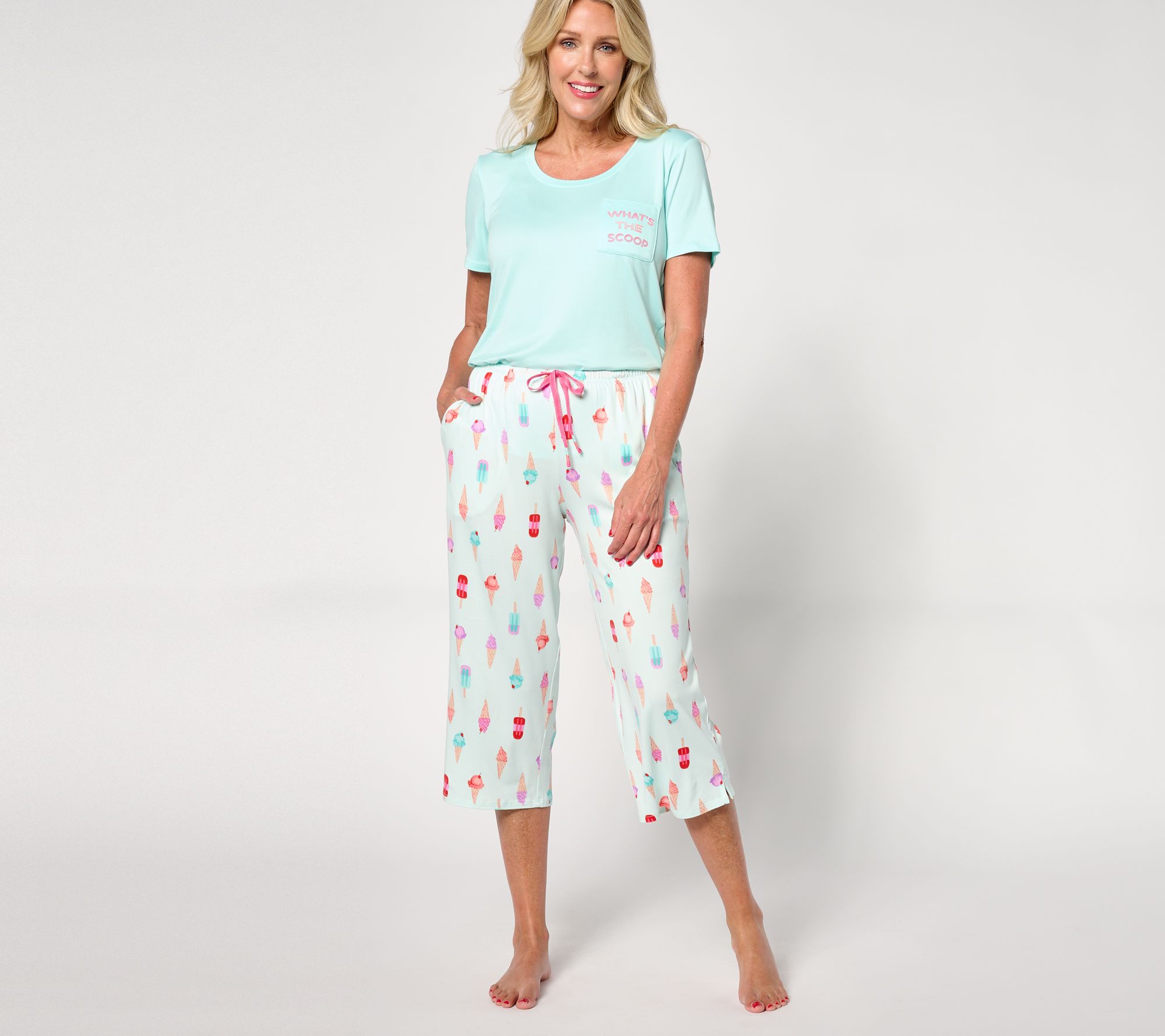 "As Is" Cuddl Duds Cool & Airy Scoop Top and Capri Pant Set - QVC.com