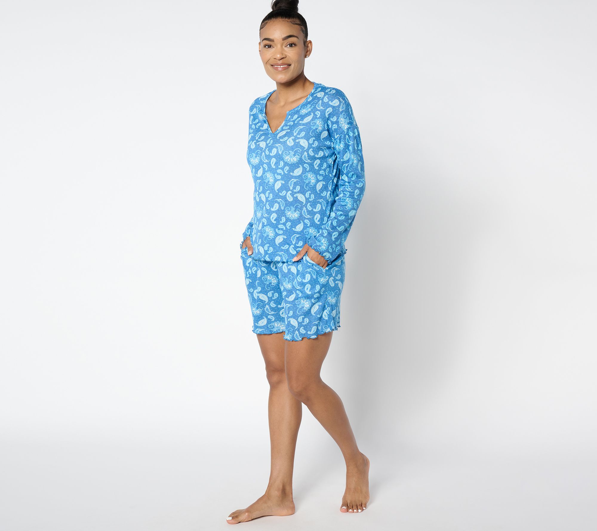 "As Is" MUK LUKS Pretty Pointelle Long Sleeve & Short Lounge Set - QVC.com