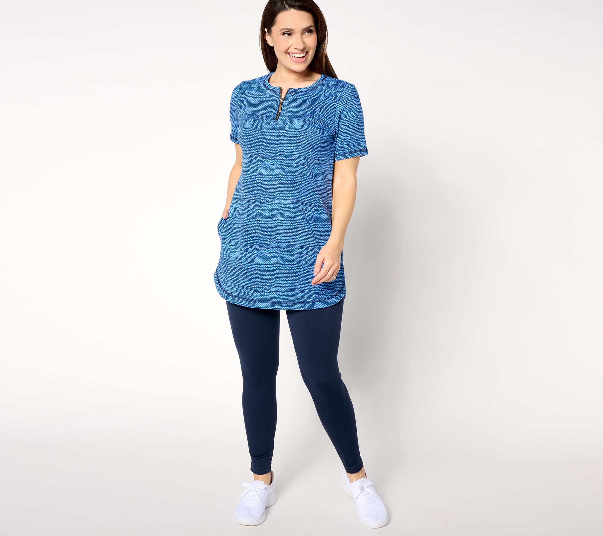 "As Is" Denim & Co. Active Petite French Terry Short Sleeve Tunic - QVC.com