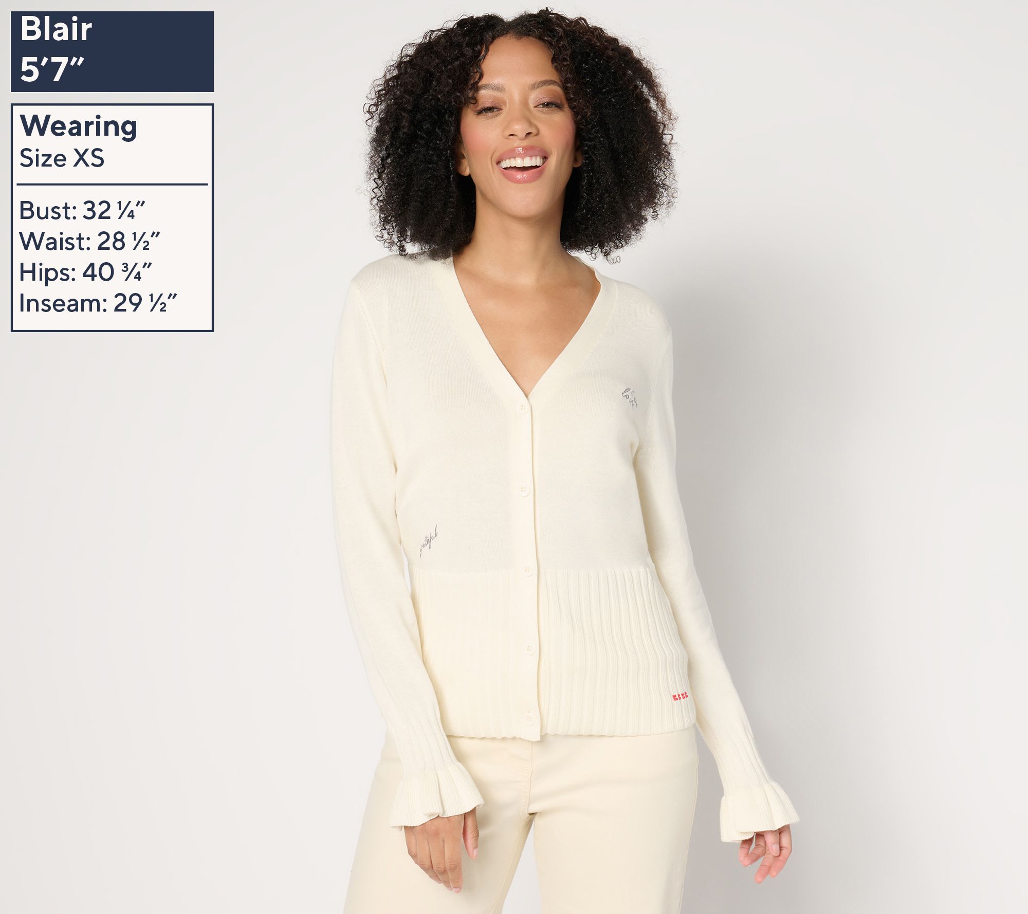 "As Is" Peace Love World Black Label Ruffle Cuff Cardigan - QVC.com