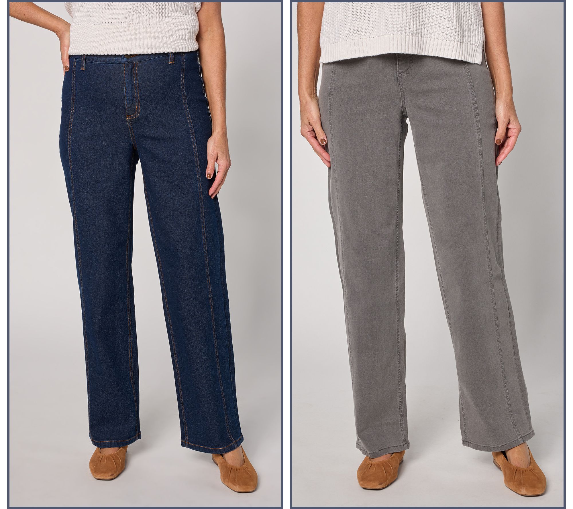 Denim & Co. Classic Stretch Wide Leg Seamed Jeans - QVC.com