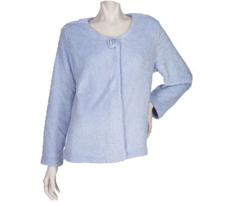 Stan Herman Textured Plush Bed Jacket with Rosetta Detail - QVC.com