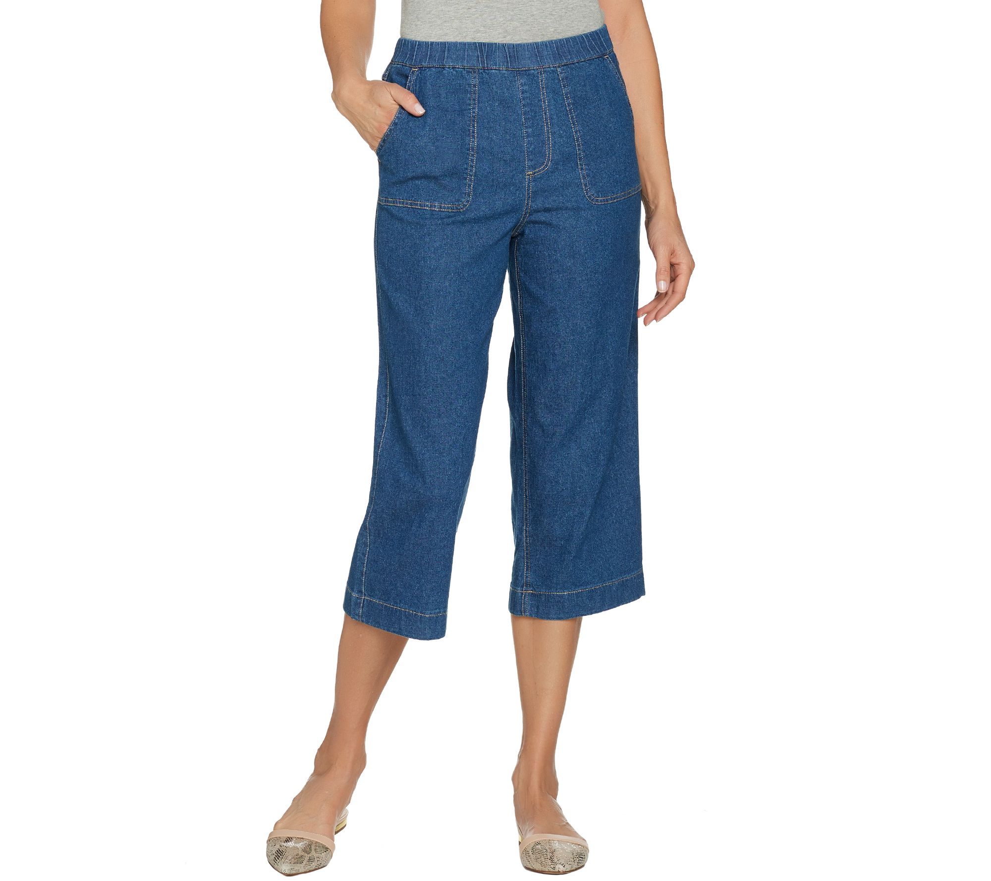 "As Is" Studio by Denim & Co. Stretch Denim Wide Leg Gaucho Pants - QVC.com