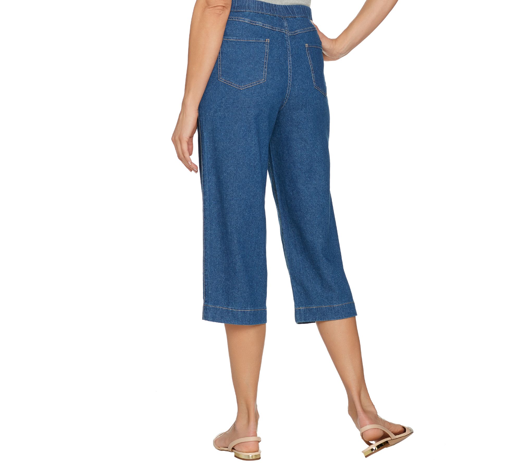 "As Is" Studio by Denim & Co. Stretch Denim Wide Leg Gaucho Pants - QVC.com