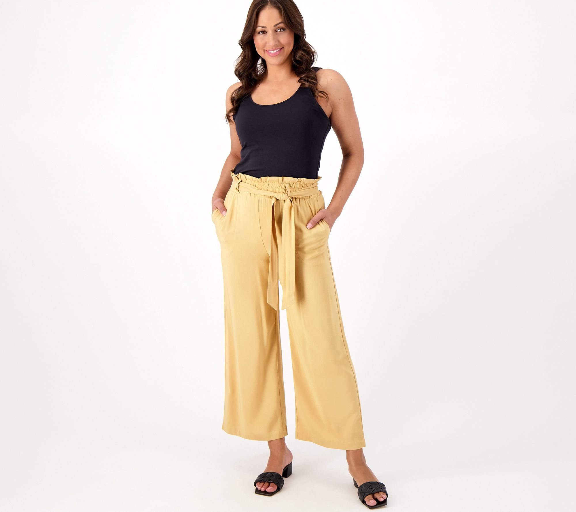 "As Is" Attitudes by Renee Woven Paperbag Waist Wide Leg Pants - QVC.com