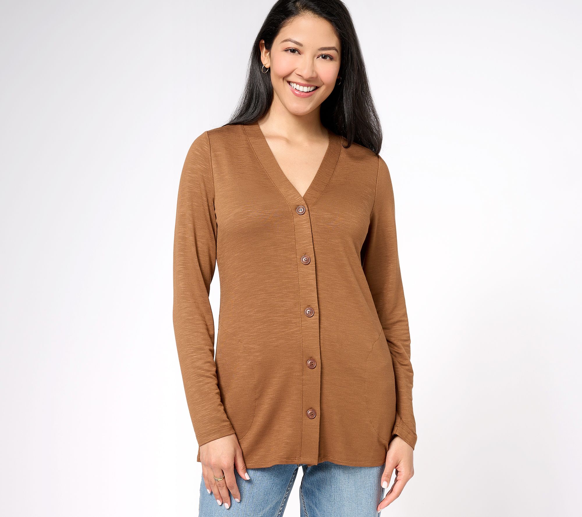 As Is Susan Graver Weekend Reg Textured Button Front Tunic Cardigan
