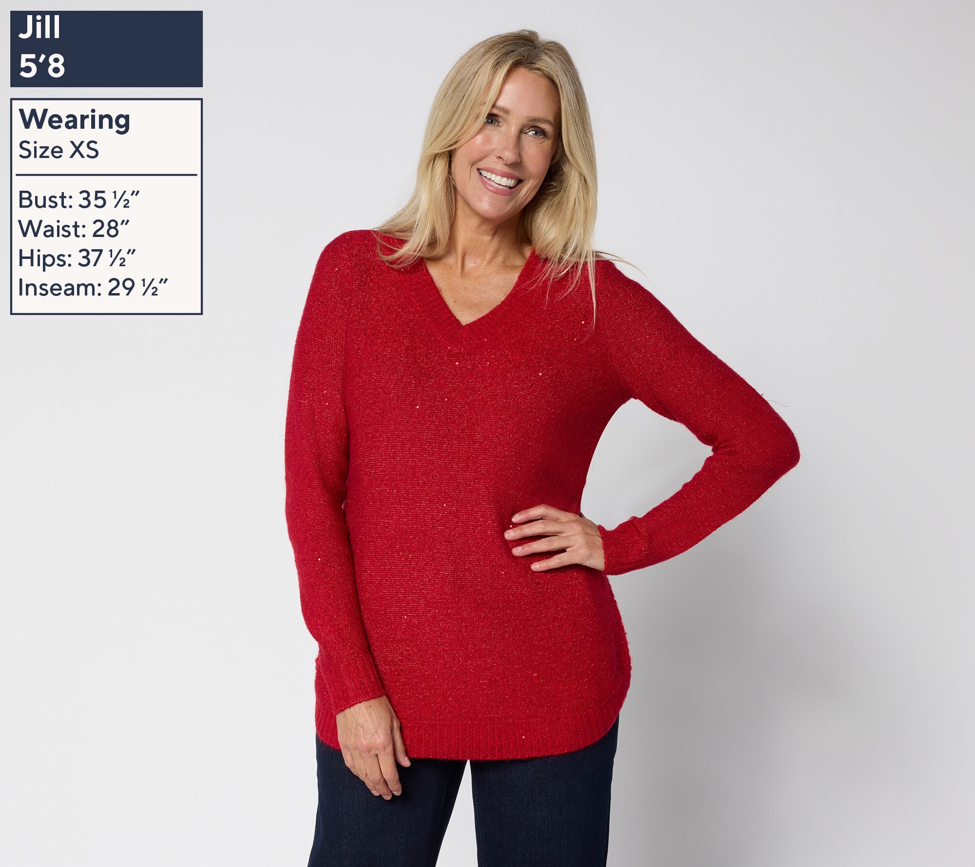Denim & Co. V-Neck Long Sleeve Sparkle Sweater - QVC.com