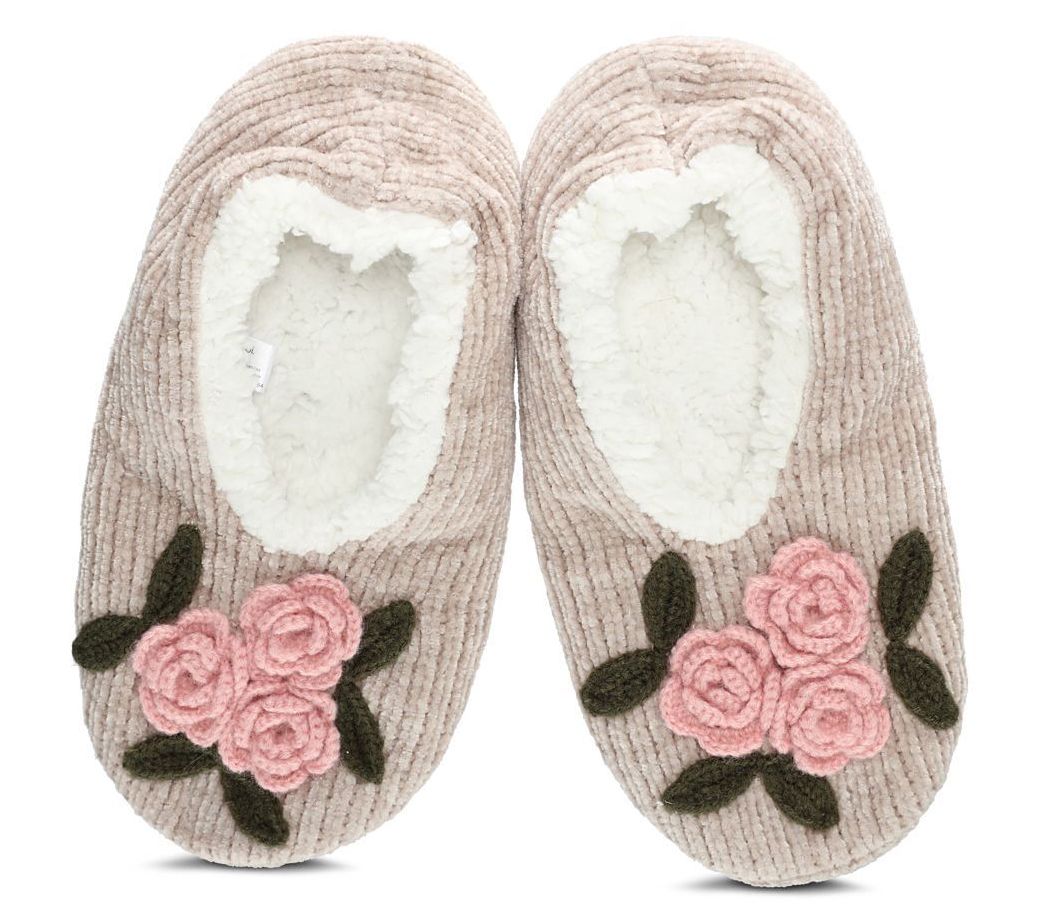 Memoi Coming Up Roses Chenille Sherpa-Lined Slippers - QVC.com
