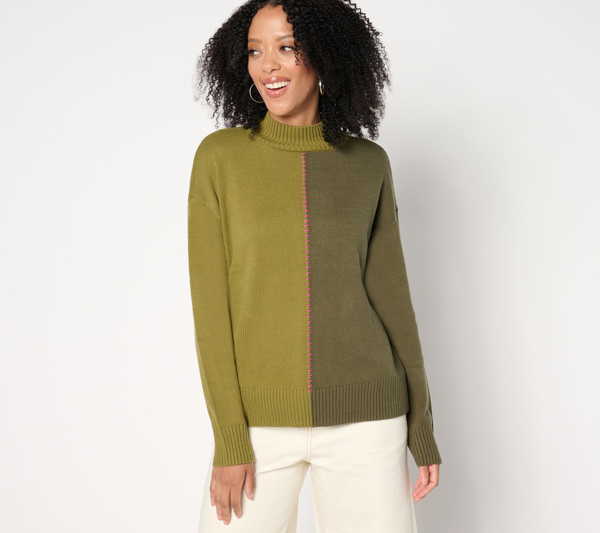 "As Is" Peace Love World Solid or Split Color Mock Neck Sweater - QVC.com