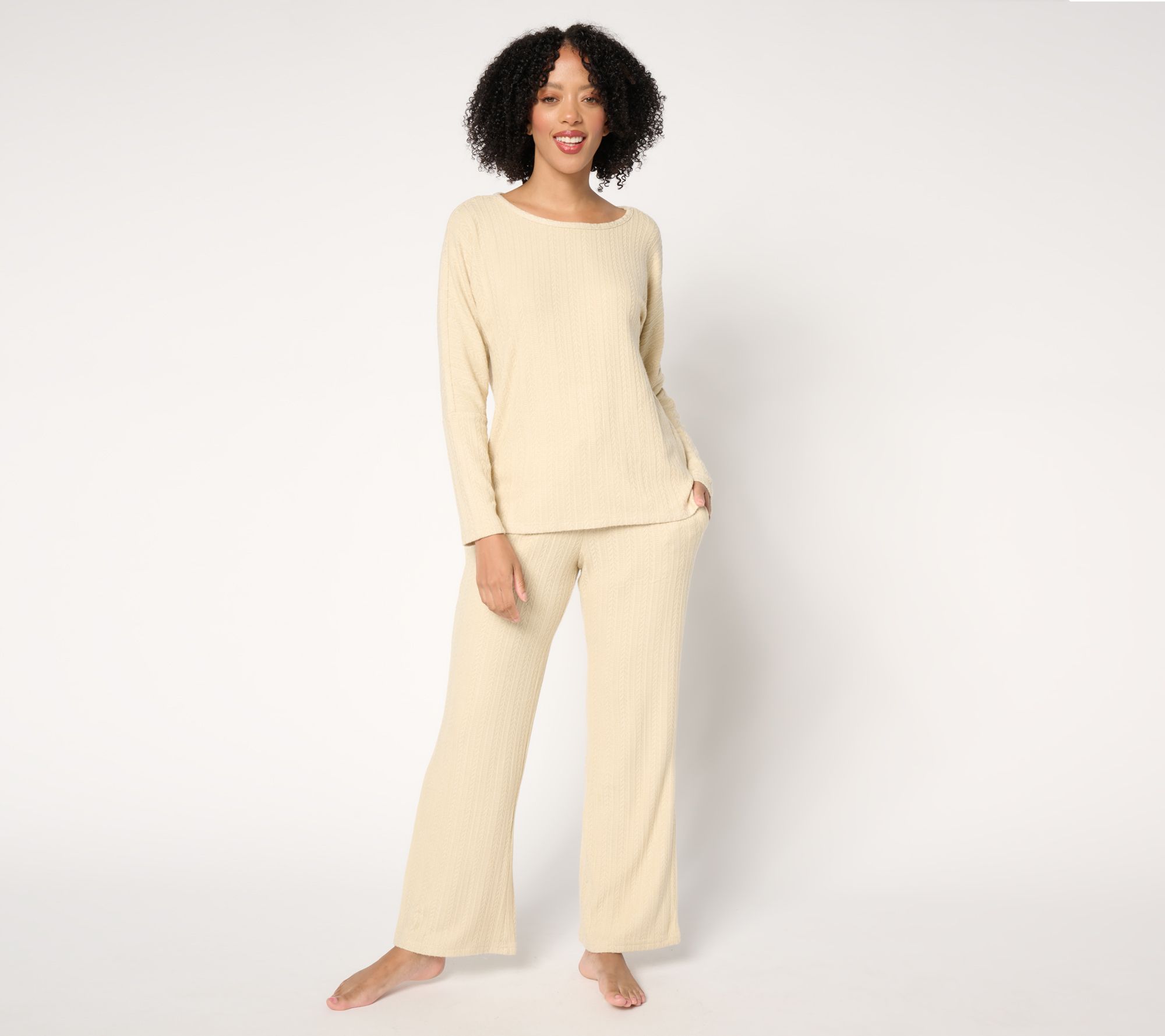 "As Is" MUK LUKS Petite Cable Knit Cuddle Lounge Set - QVC.com