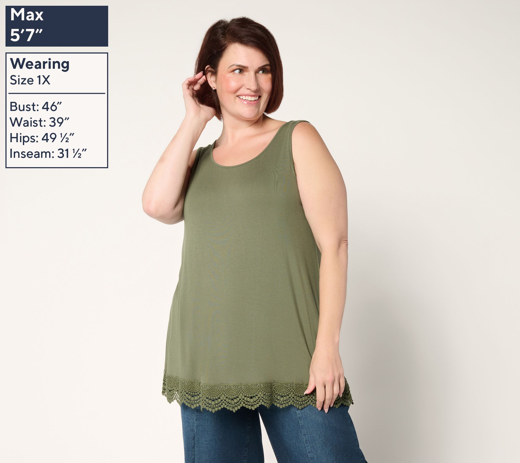LOGO Layers by Lori Goldstein Regular Knit Tank with Crochet Hem - QVC.com