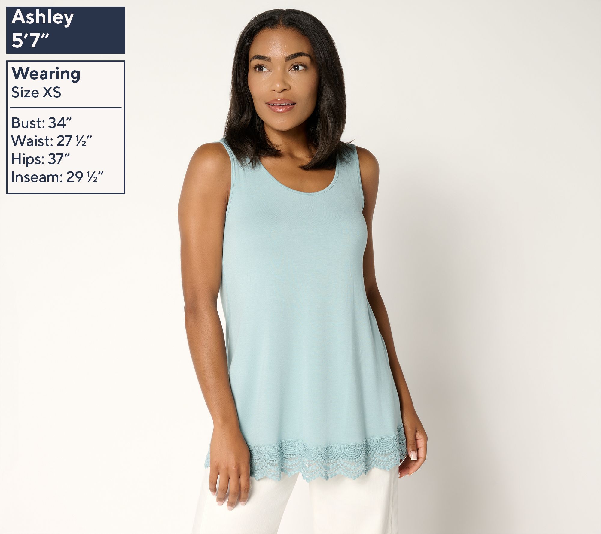 LOGO Layers by Lori Goldstein Regular Knit Tank with Crochet Hem - QVC.com