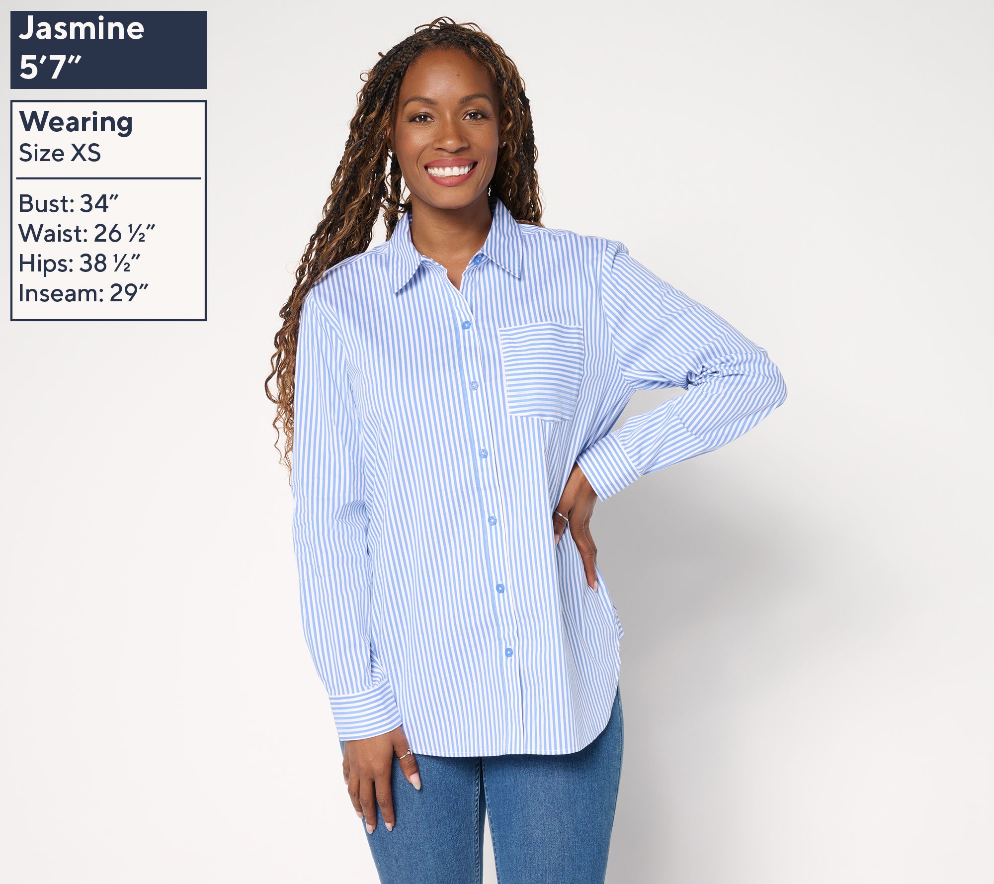 "As Is" Susan Graver Petite Yard Dyed Stretch Woven Poplin Shirt - QVC.com