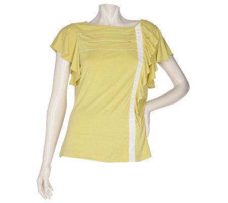 Simply. Chloe Dao Flutter Sleeve Top with Embellishment - QVC.com