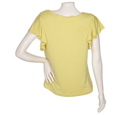 Simply. Chloe Dao Flutter Sleeve Top with Embellishment - QVC.com