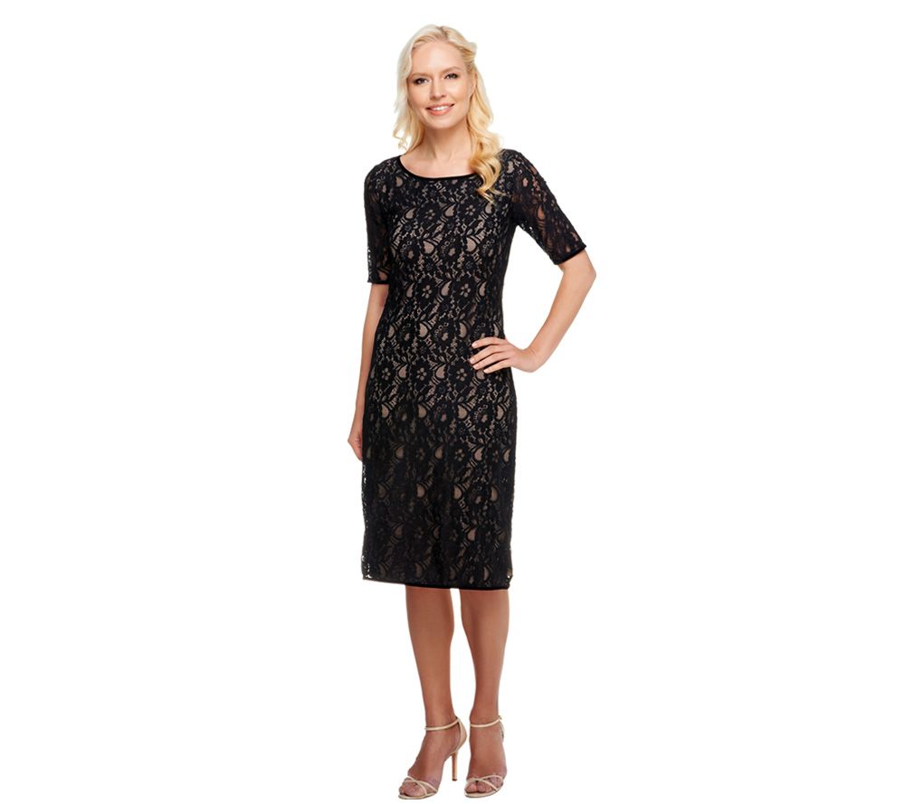 Edge by Jen Rade Short Sleeve Lace Dress with Exposed Zipper - QVC.com