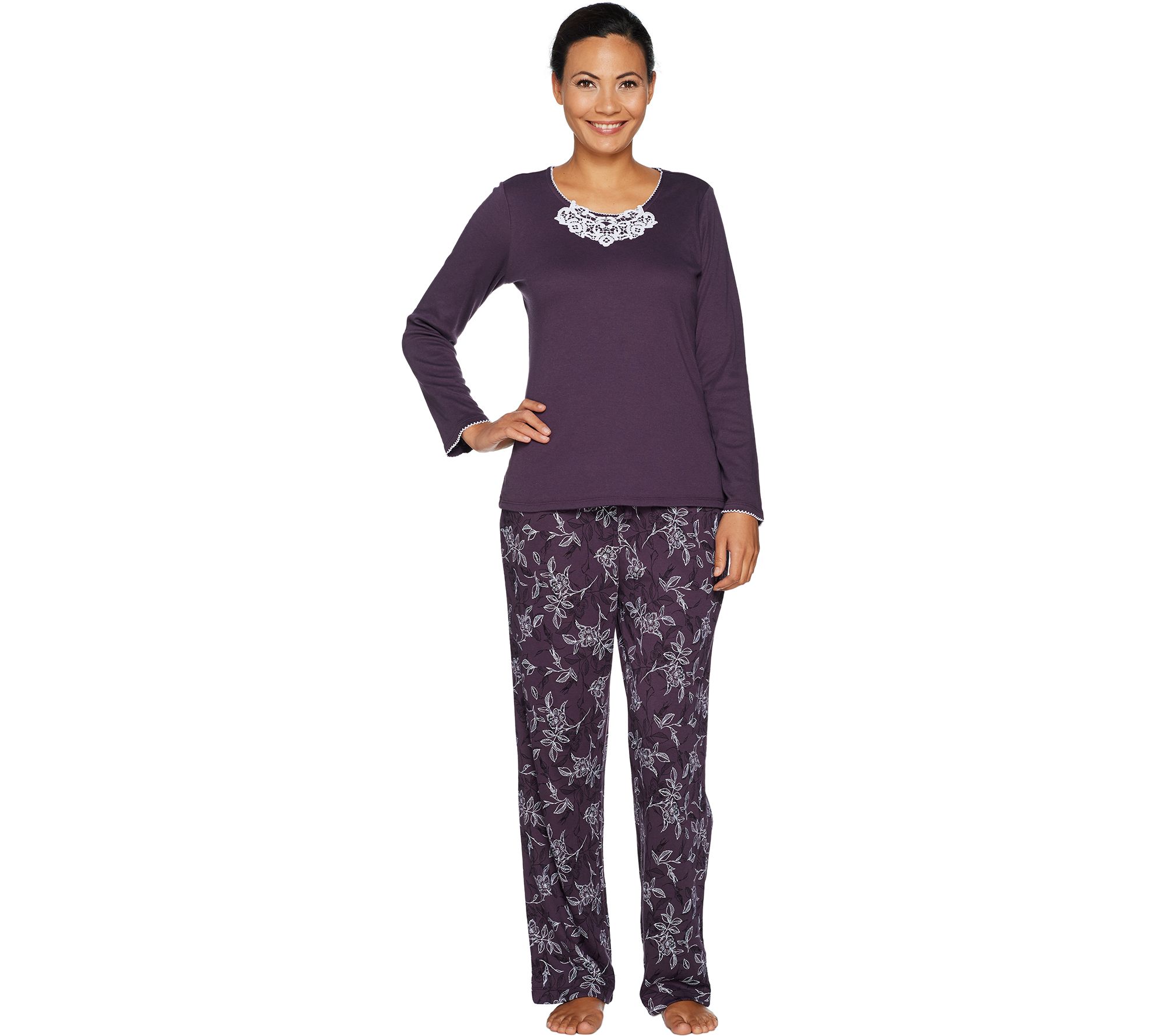 "As Is" Carole Hochman Petite Interlock Etched Floral 3-PC Pajama Set ...